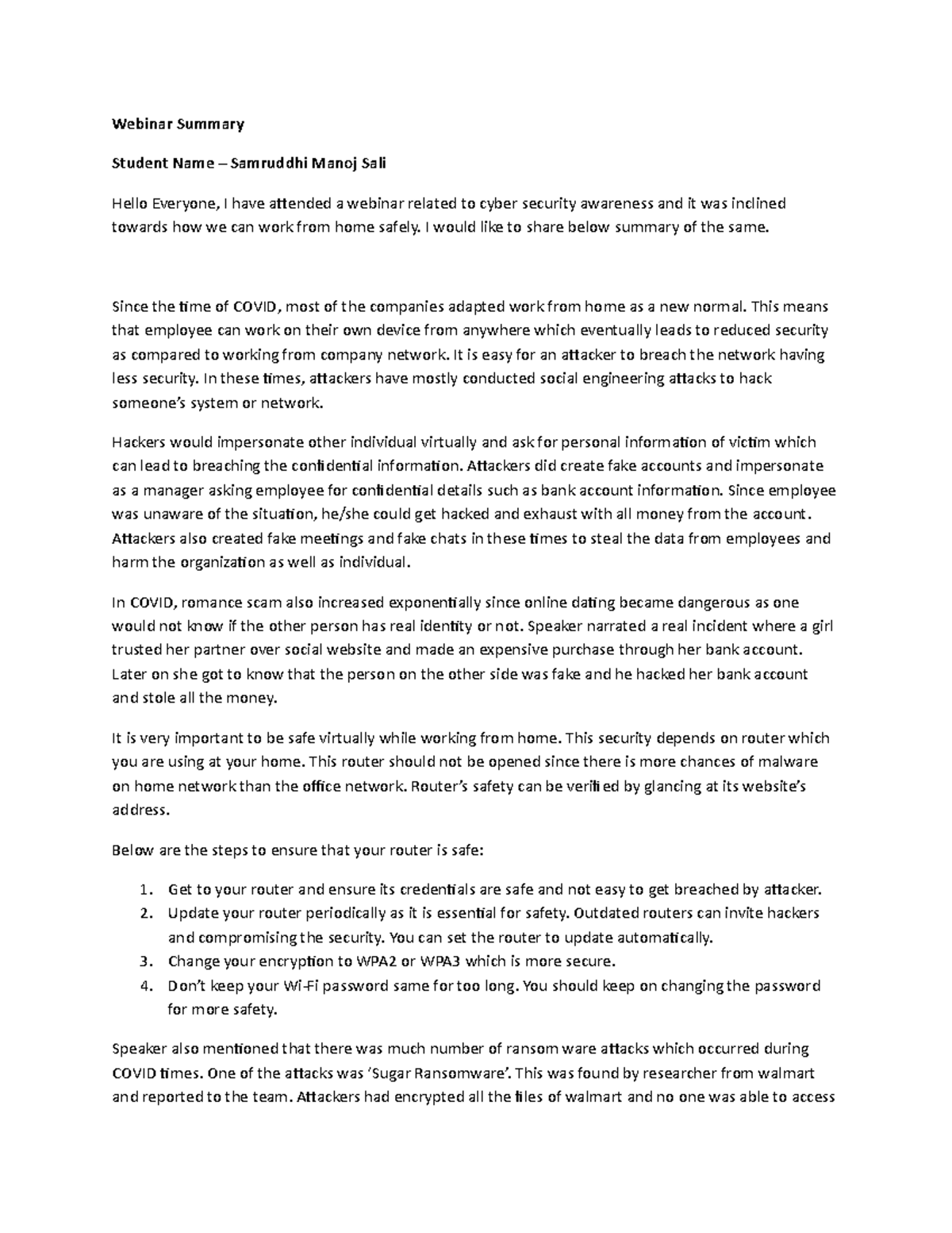 Webinar Summary - Webinar Summary Student Name – Samruddhi Manoj Sali ...