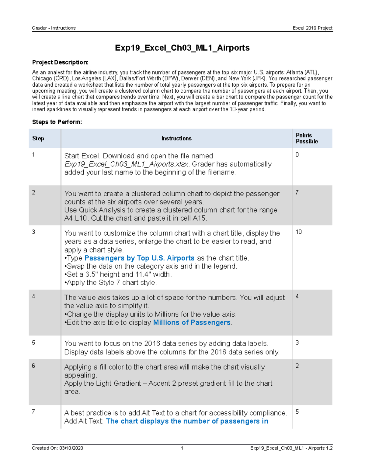 Exp19 Excel Ch03 ML1 Airports Instructions - Grader - Instructions Excel 2019 Project - Studocu