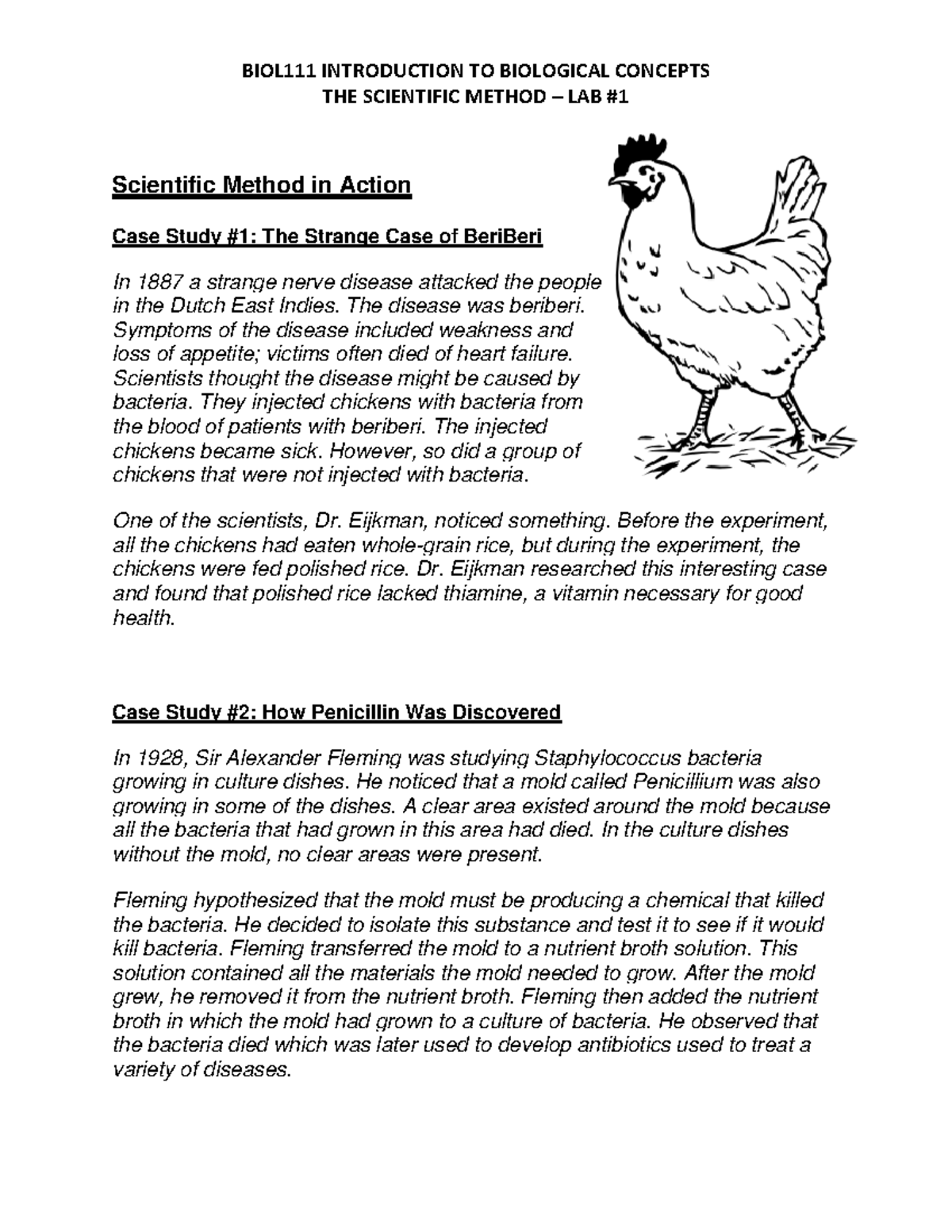 Scientific Method Scenarios - BIOL111 INTRODUCTION TO BIOLOGICAL ...