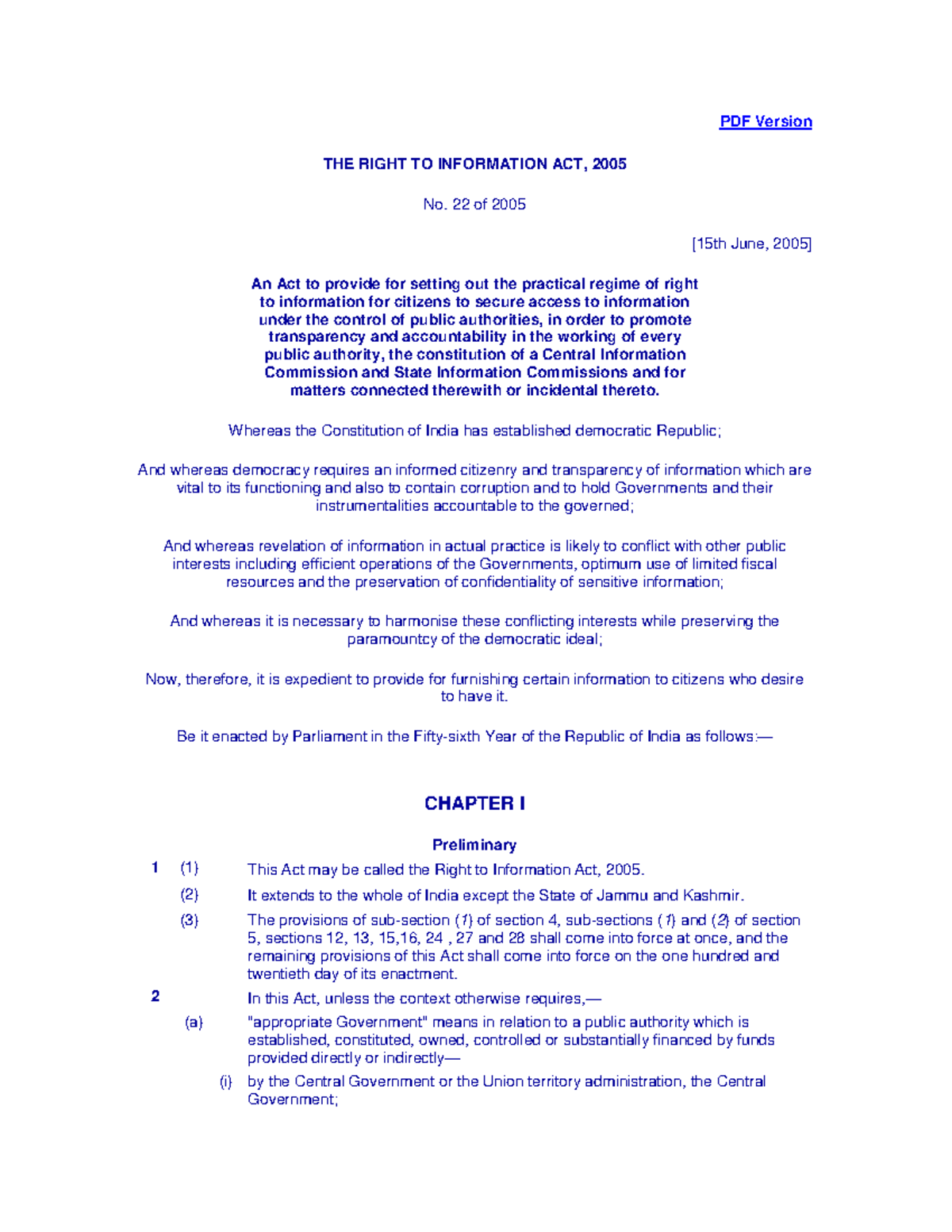 RTI ACT 2005 - Beneficial for law students - PDF Version THE RIGHT TO ...