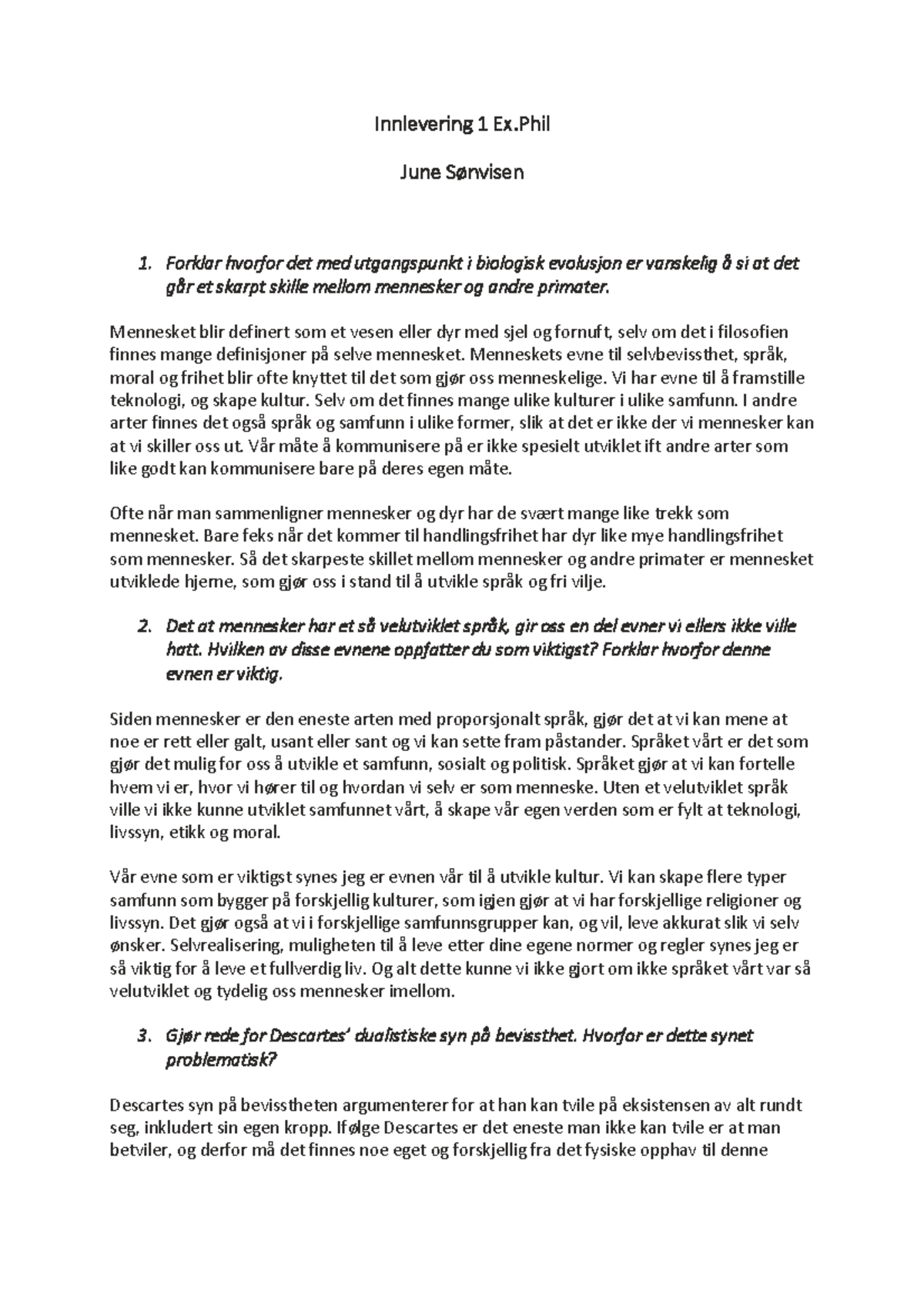 Innlevering 1 Ex Phil - Oppgave til første samling - Innlevering 1 Ex June Sønvisen Forklar ...