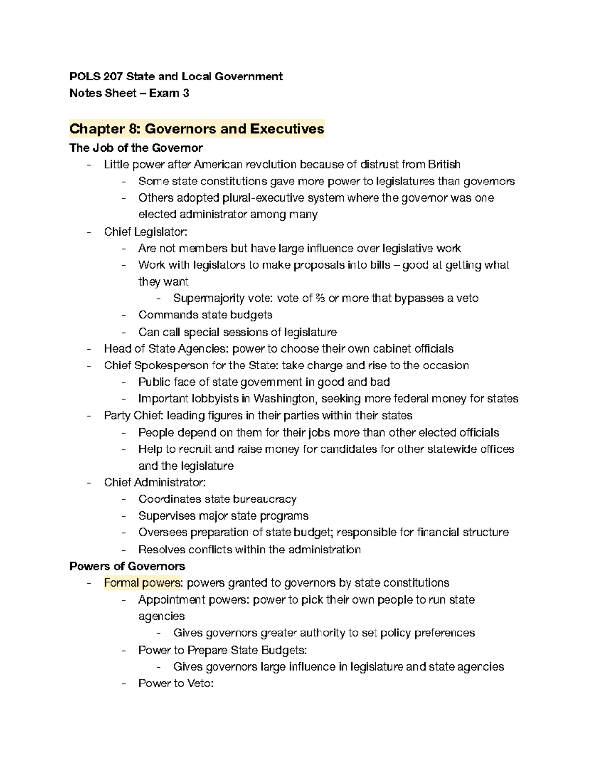 207 Notes Sheet – Exam 3 - Google Docs - POLS 207 State and Local ...
