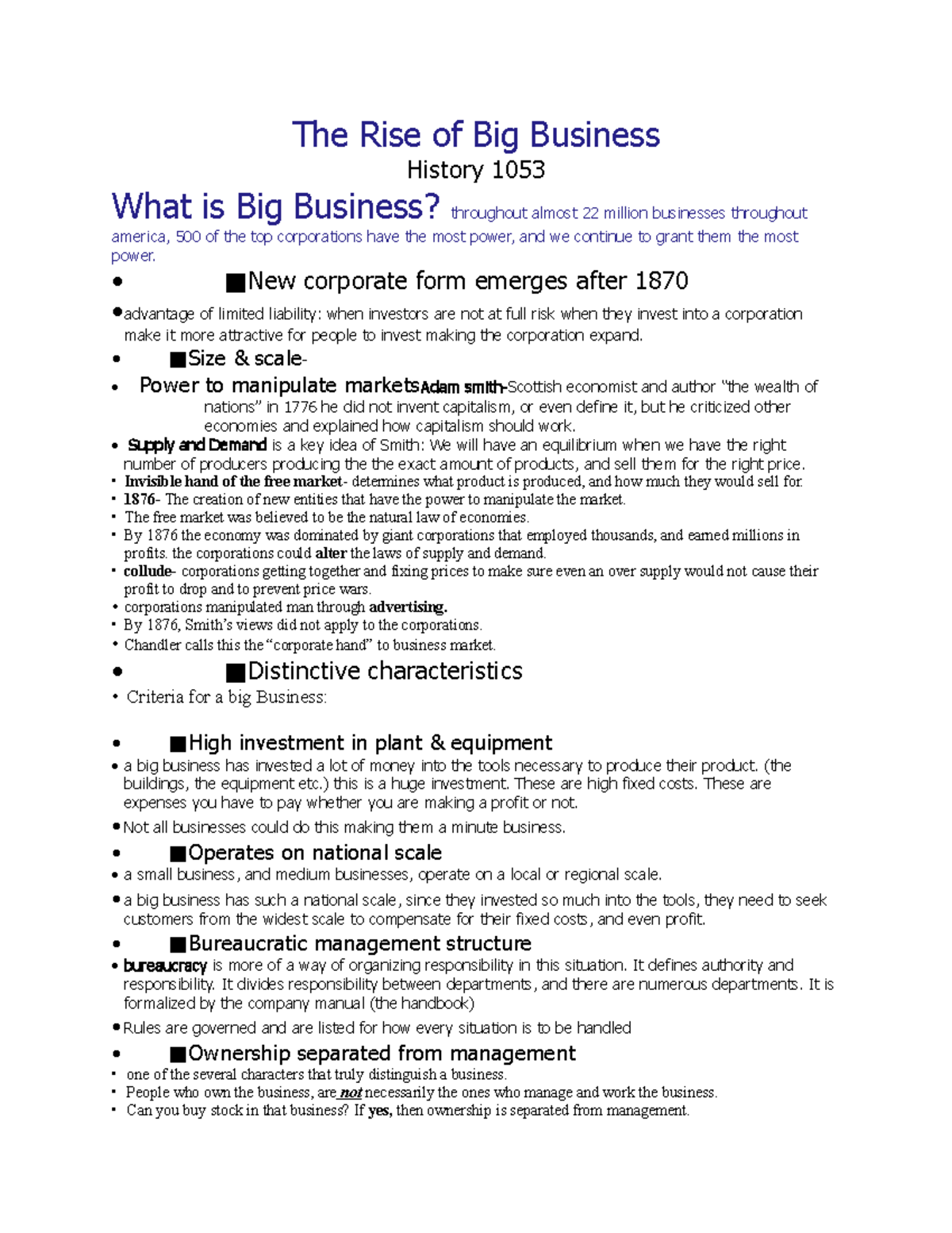 The rise of big business - The Rise of Big Business History 1053 What ...