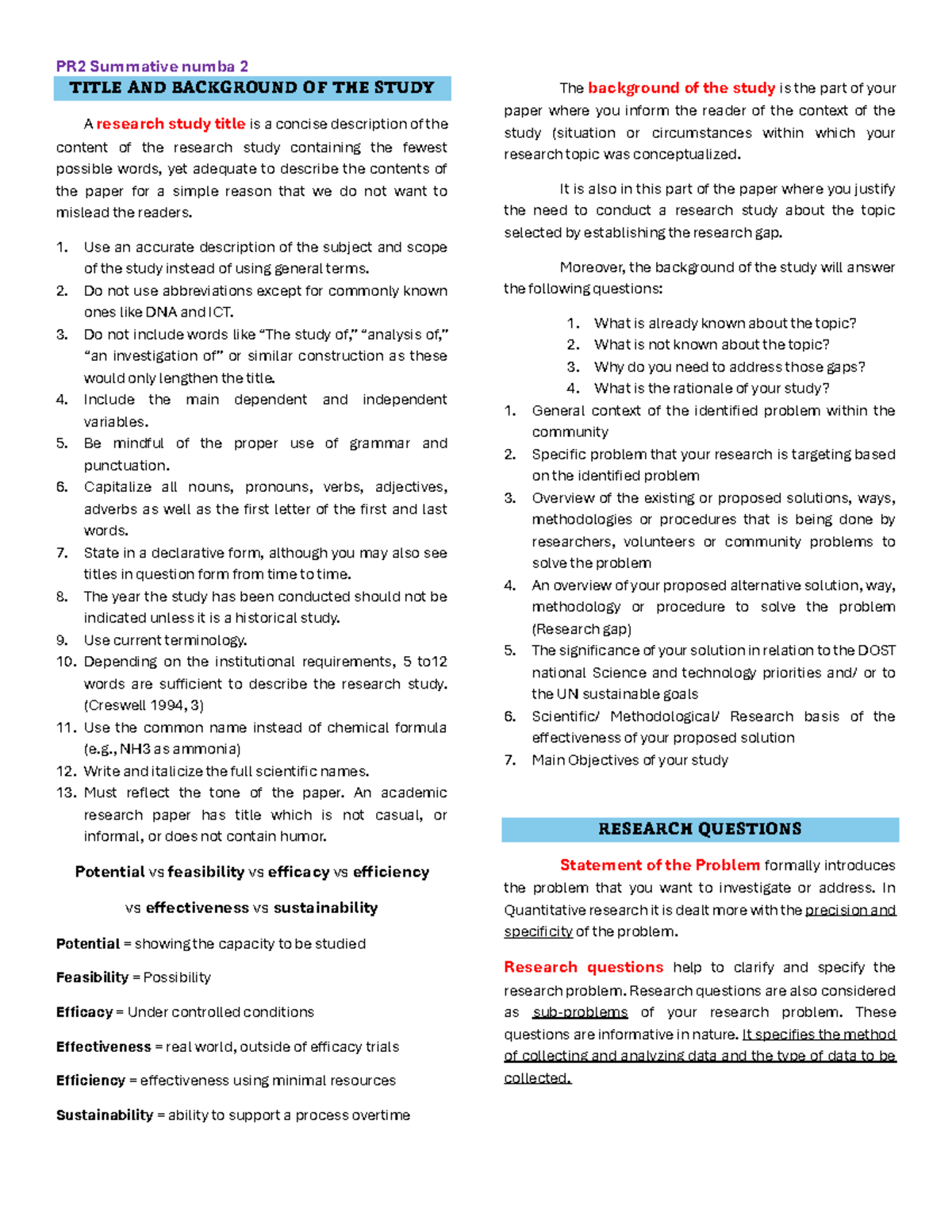 Summativ-2-rvywr - koy - PR2 Summative numba 2 TITLE AND BACKGROUND OF THE STUDY A research ...