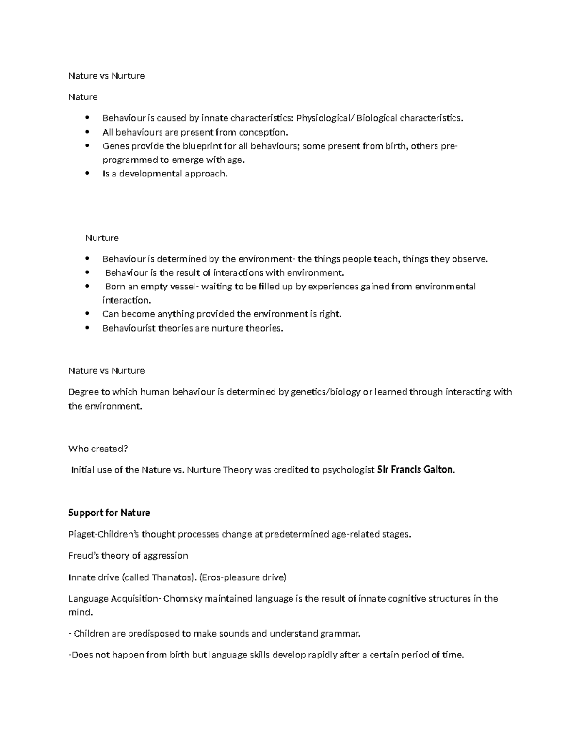 Nature vs. nurture - Nature vs Nurture Nature Behaviour is caused by ...