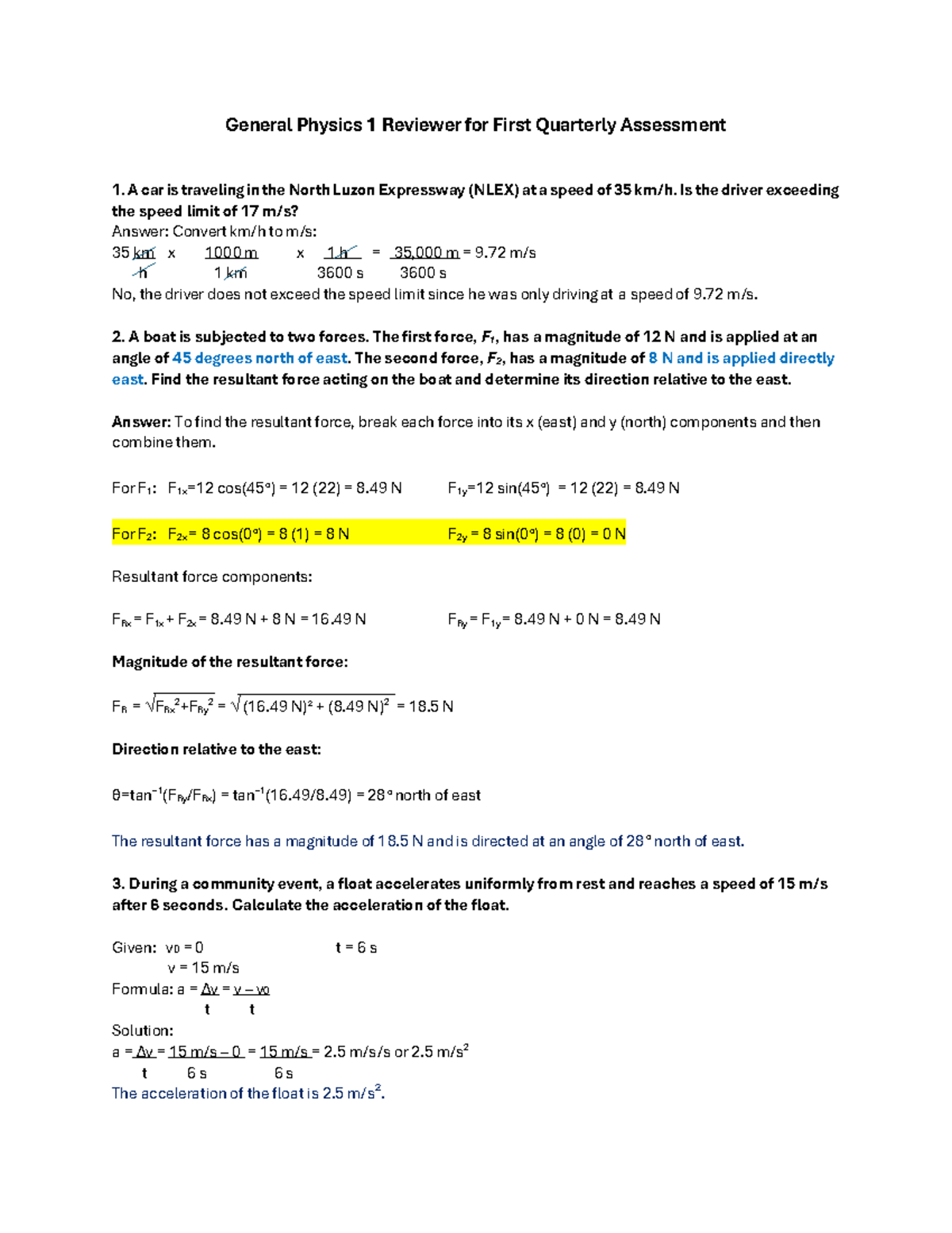 QA1 Reviewer-in-Physics Word-Problems - General Physics 1 Reviewer for ...