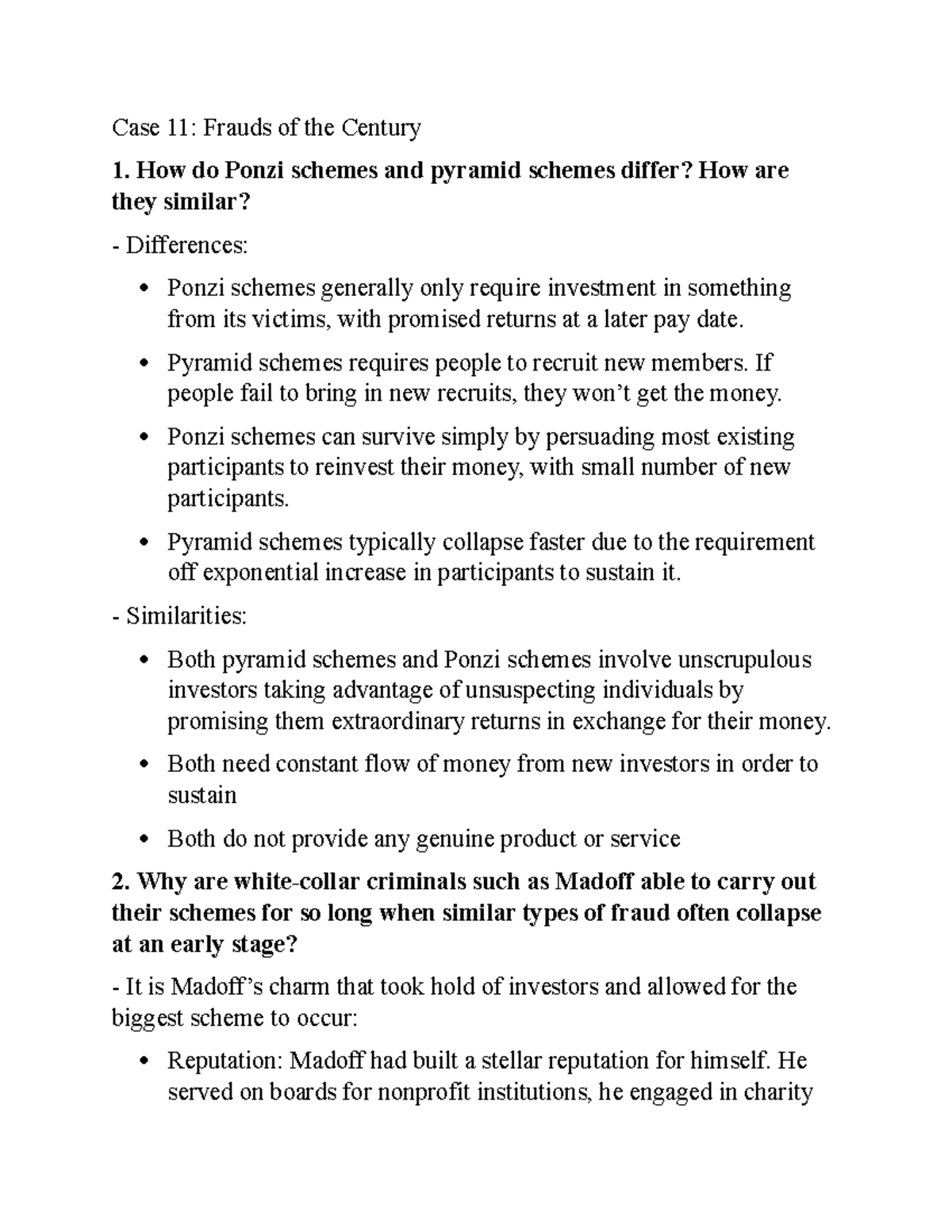 Case 11 - Case study - Case 11: Frauds of the Century How do Ponzi ...