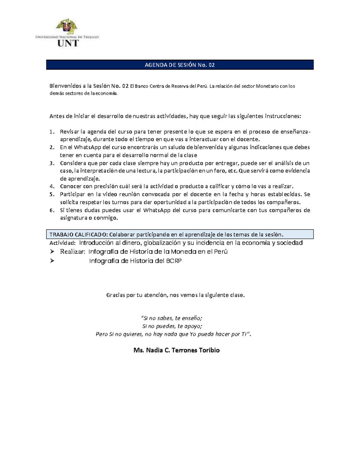 Agenda DE Sesión 2 - Excelente documento para complementar - AGENDA DE SESI”N No. 02 Bienvenidos ...