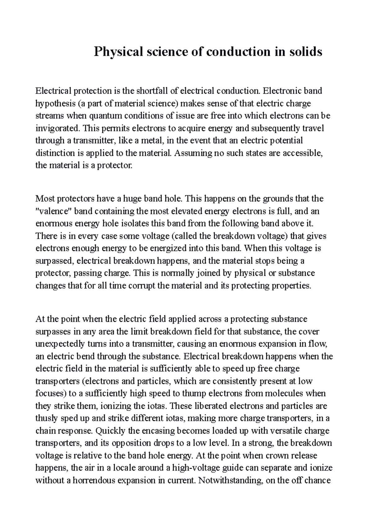 Physical science of conduction in solids - Physical science of ...