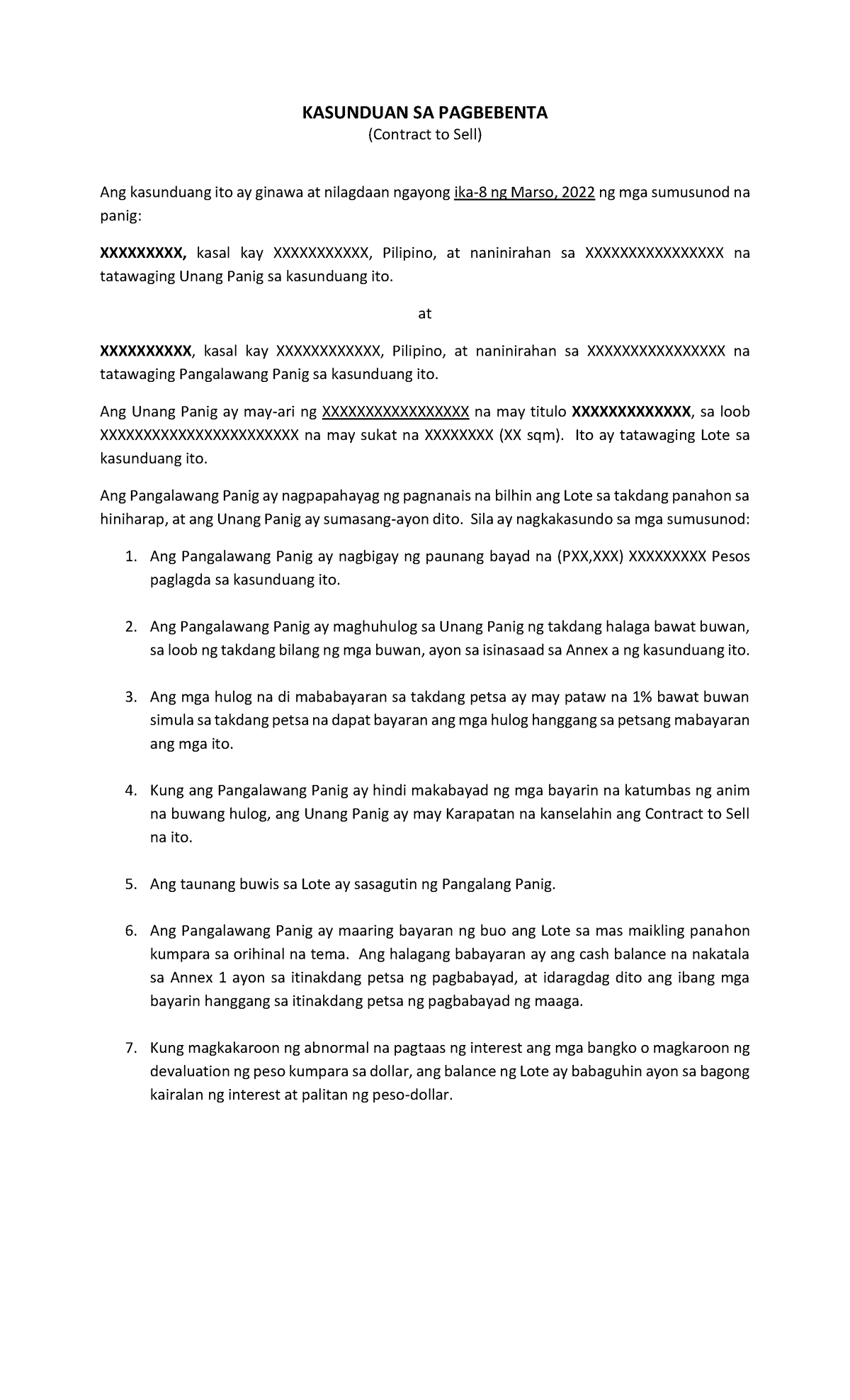 Kasunduan SA Pagbebenta ( Contract TO SELL) - KASUNDUAN SA PAGBEBENTA ...