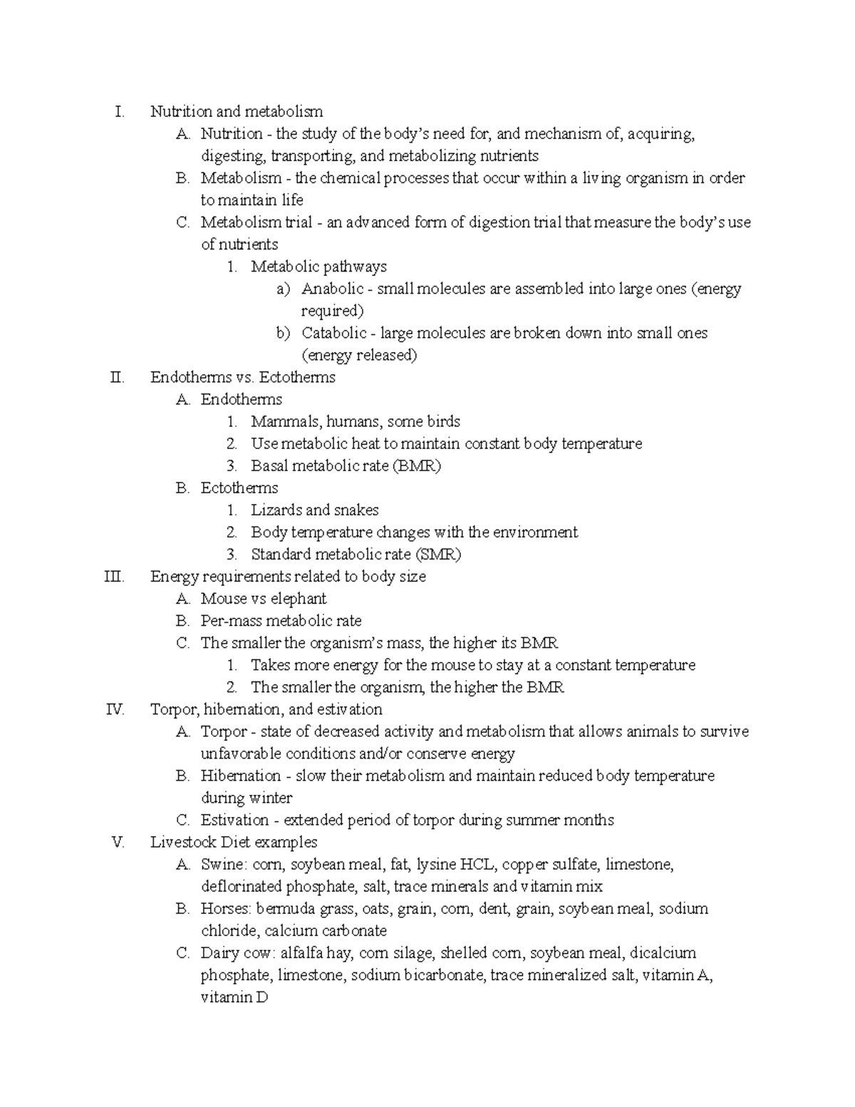 An Sci 101 10 12 - Nutrition and Metabolism - I. Nutrition and ...