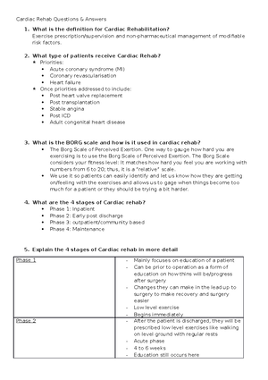 Cardiac Rehabilitation Revision Questions - Cardiac Rehab Questions ...
