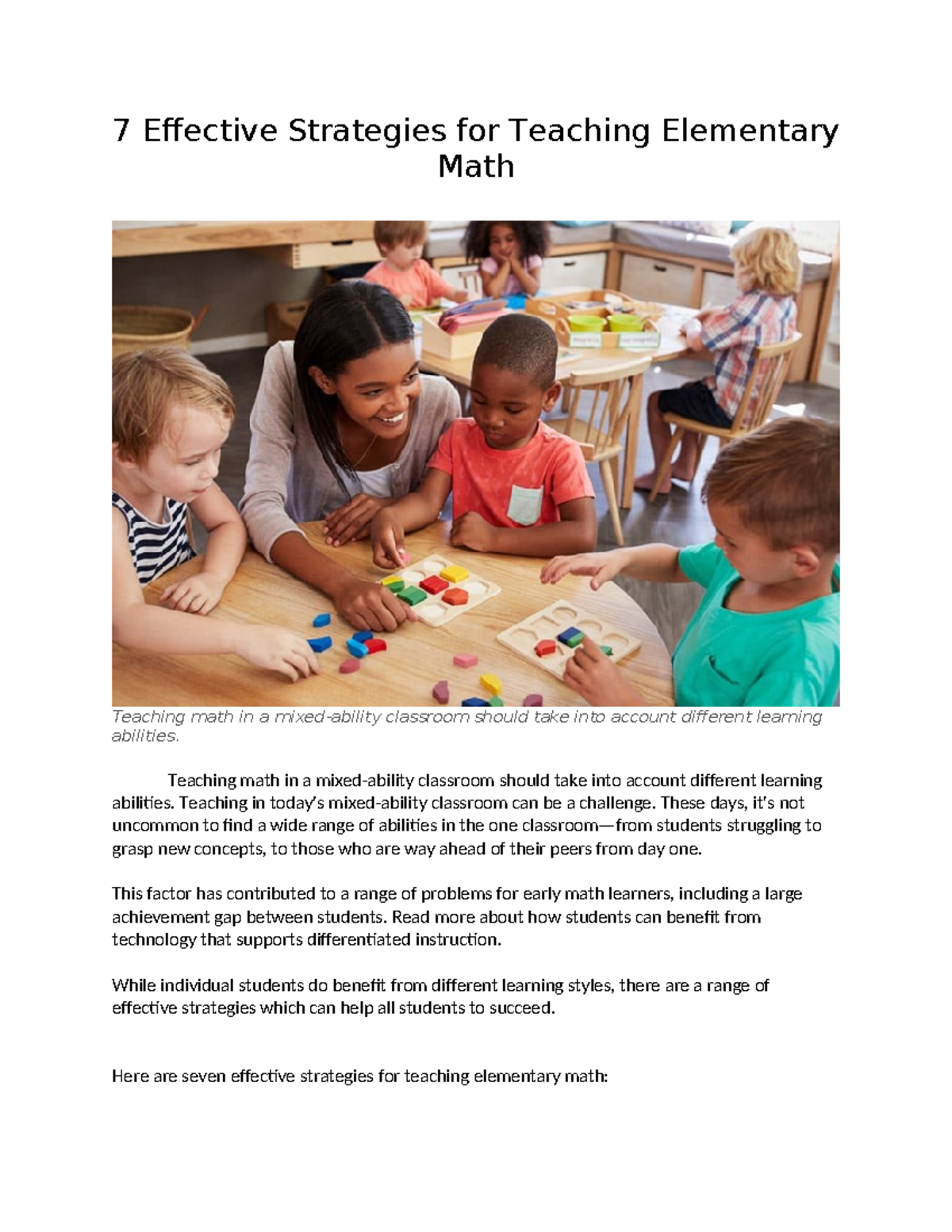 7 Effective Strategies for Teaching Elementary Math - Teaching math in ...