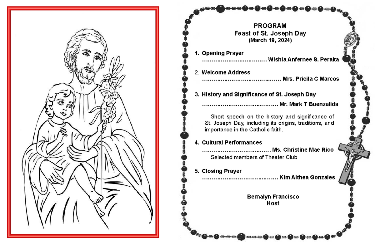 Feast OF ST Joseph DAY Program - PROGRAM Feast of St. Joseph Day (March ...