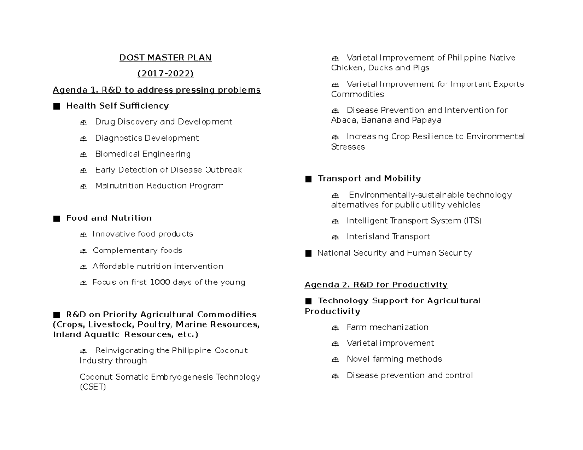 DOST Master PLAN FR - DOST MASTER PLAN (2017-2022) Agenda 1. R&D to ...