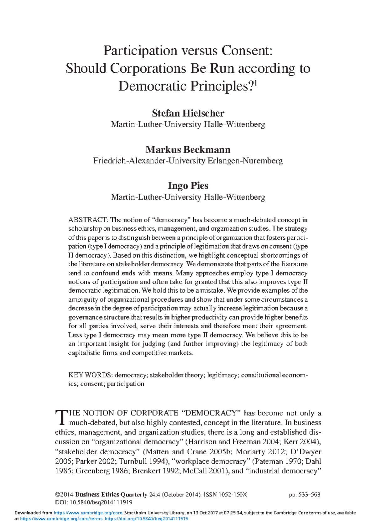 Hielscher et al. 2014 Participation versus Consent - ©2014 Business ...