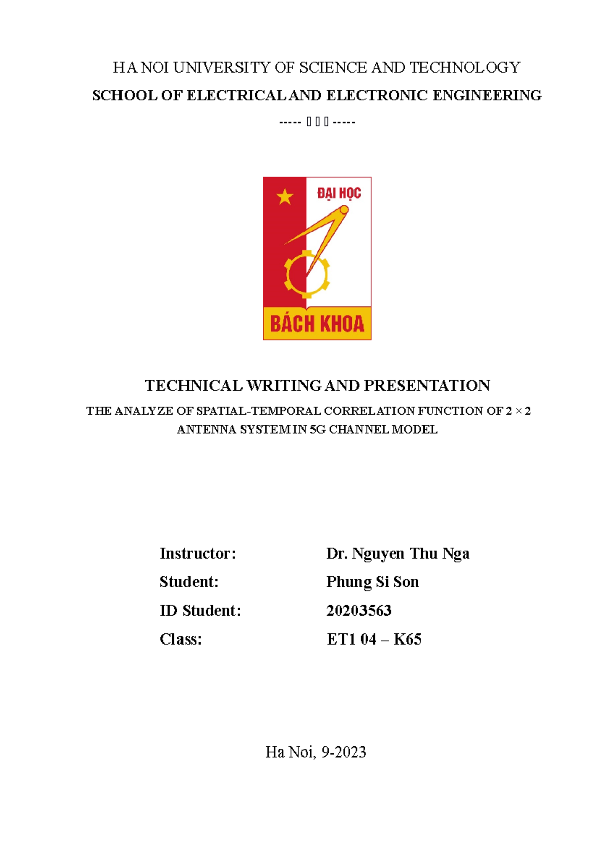 Phung Si Son 20203563 Final Writing Demo - HA NOI UNIVERSITY OF SCIENCE AND TECHNOLOGY SCHOOL OF ...