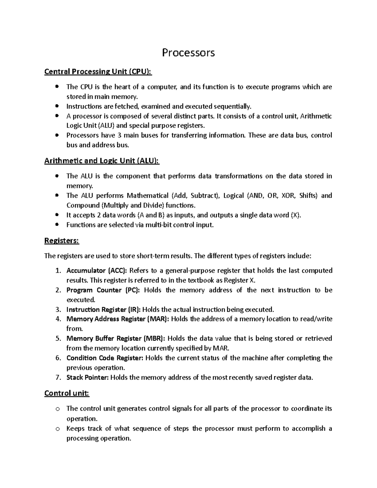 ITEC201 Week 7 - LECTURE NOTES - Processors Central Processing Unit ...