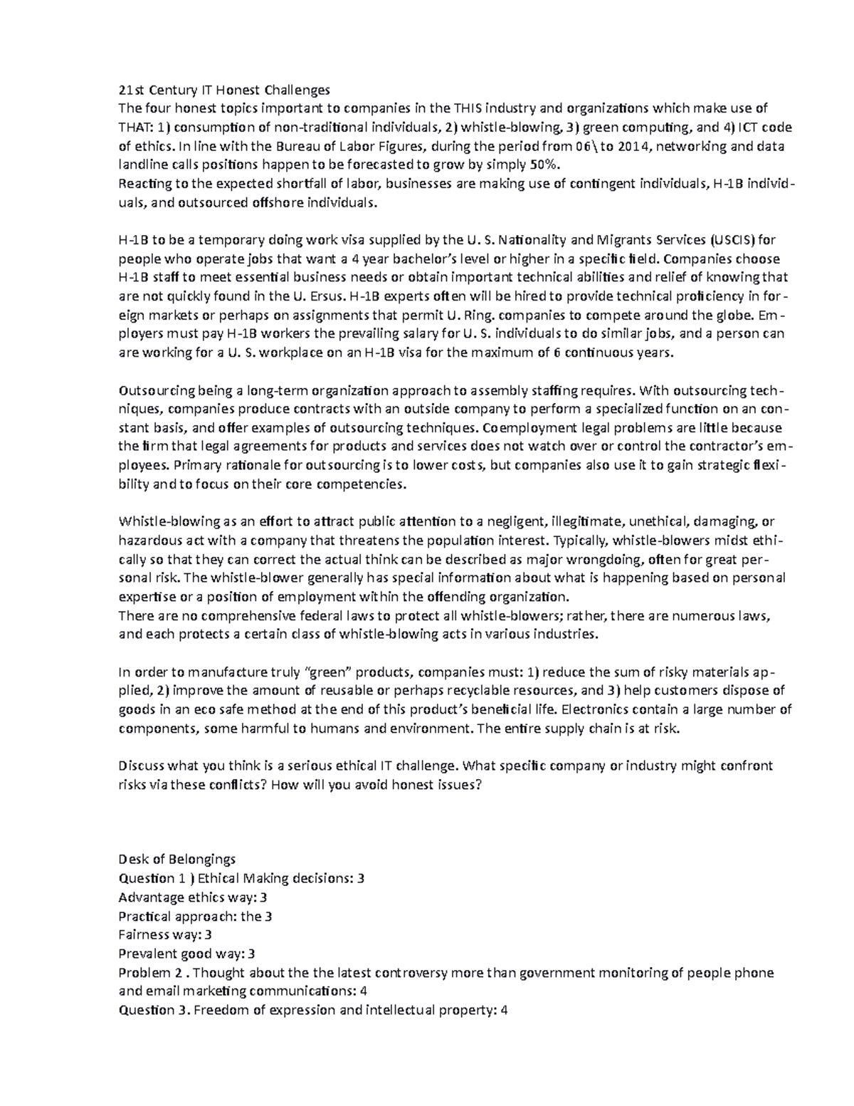 21st Century IT Ethical Challenges 1 - 21st Century IT Honest ...