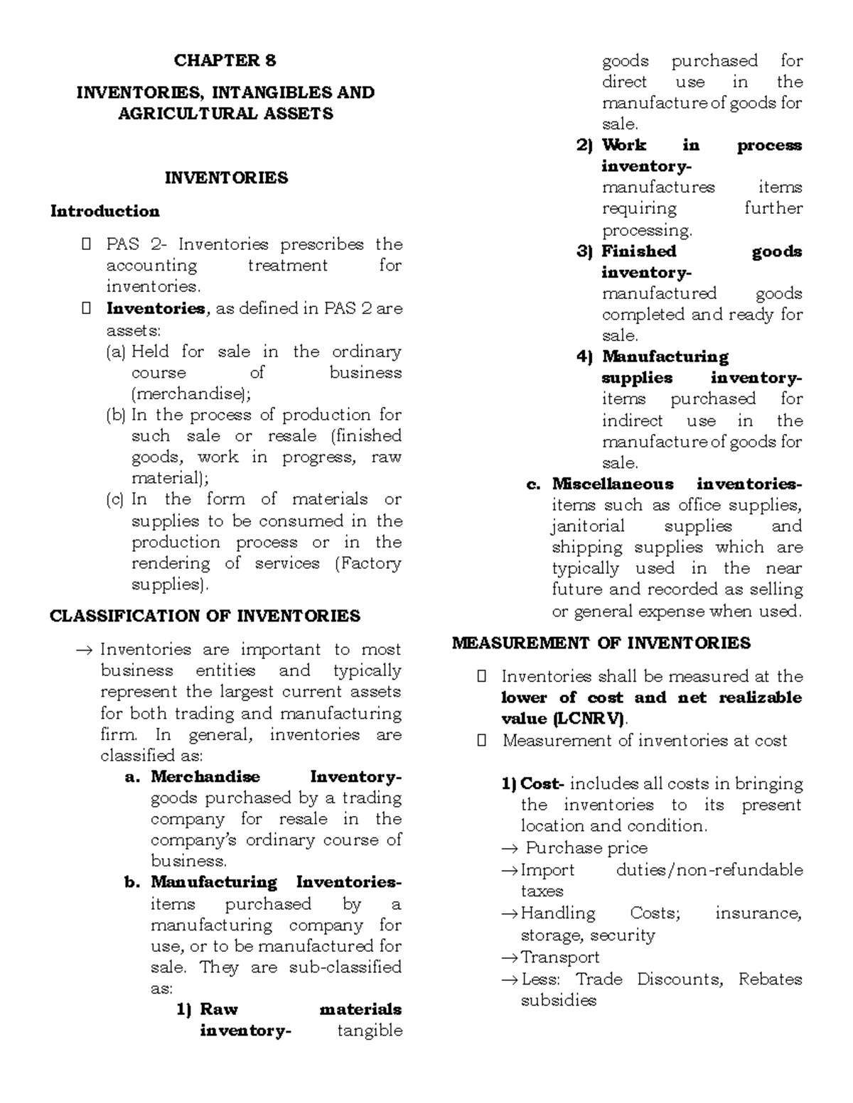 Chapter 8 (Inventories) - CHAPTER 8 INVENTORIES, INTANGIBLES AND ...