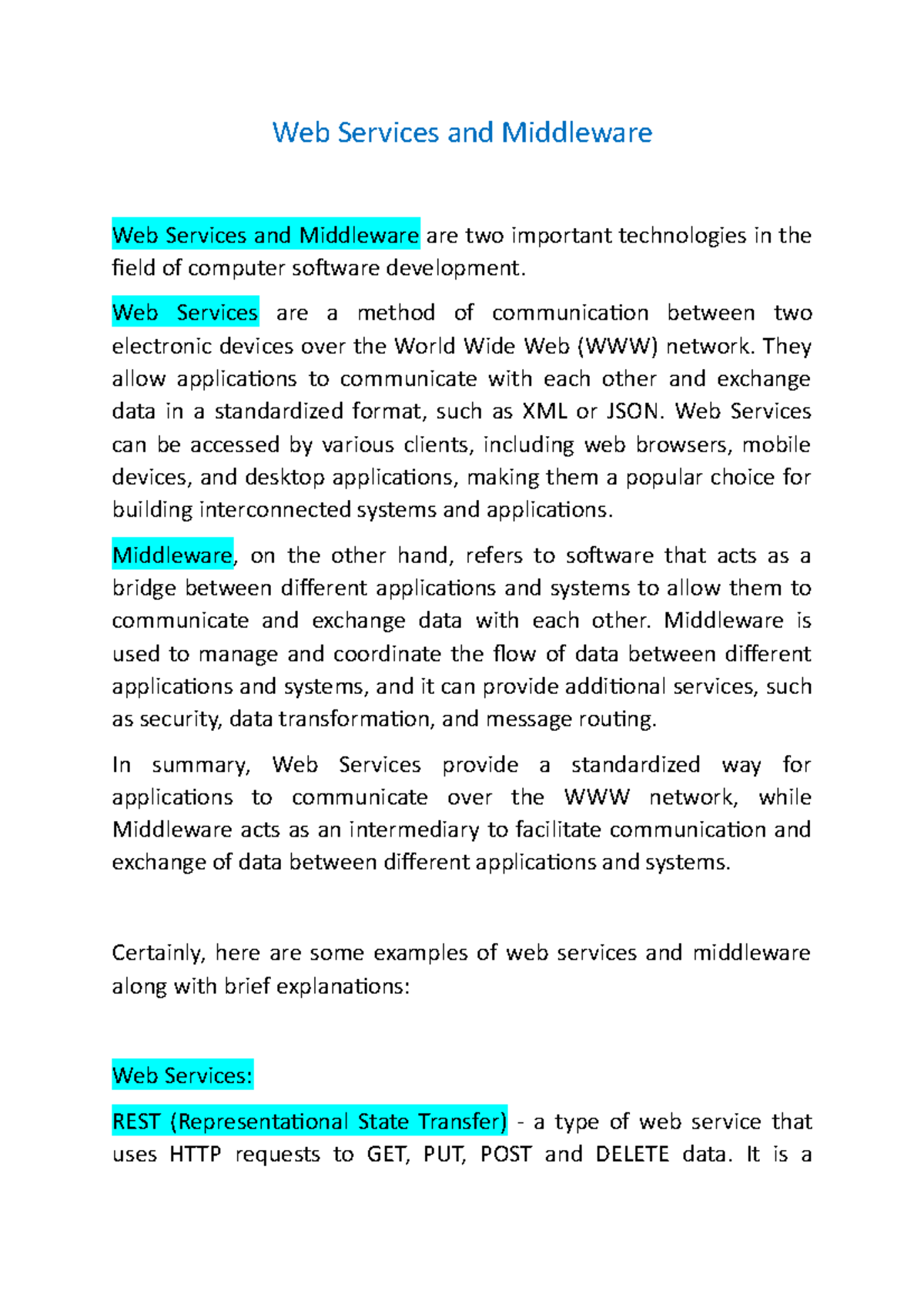Web Services and Middleware - Web Services are a method of ...