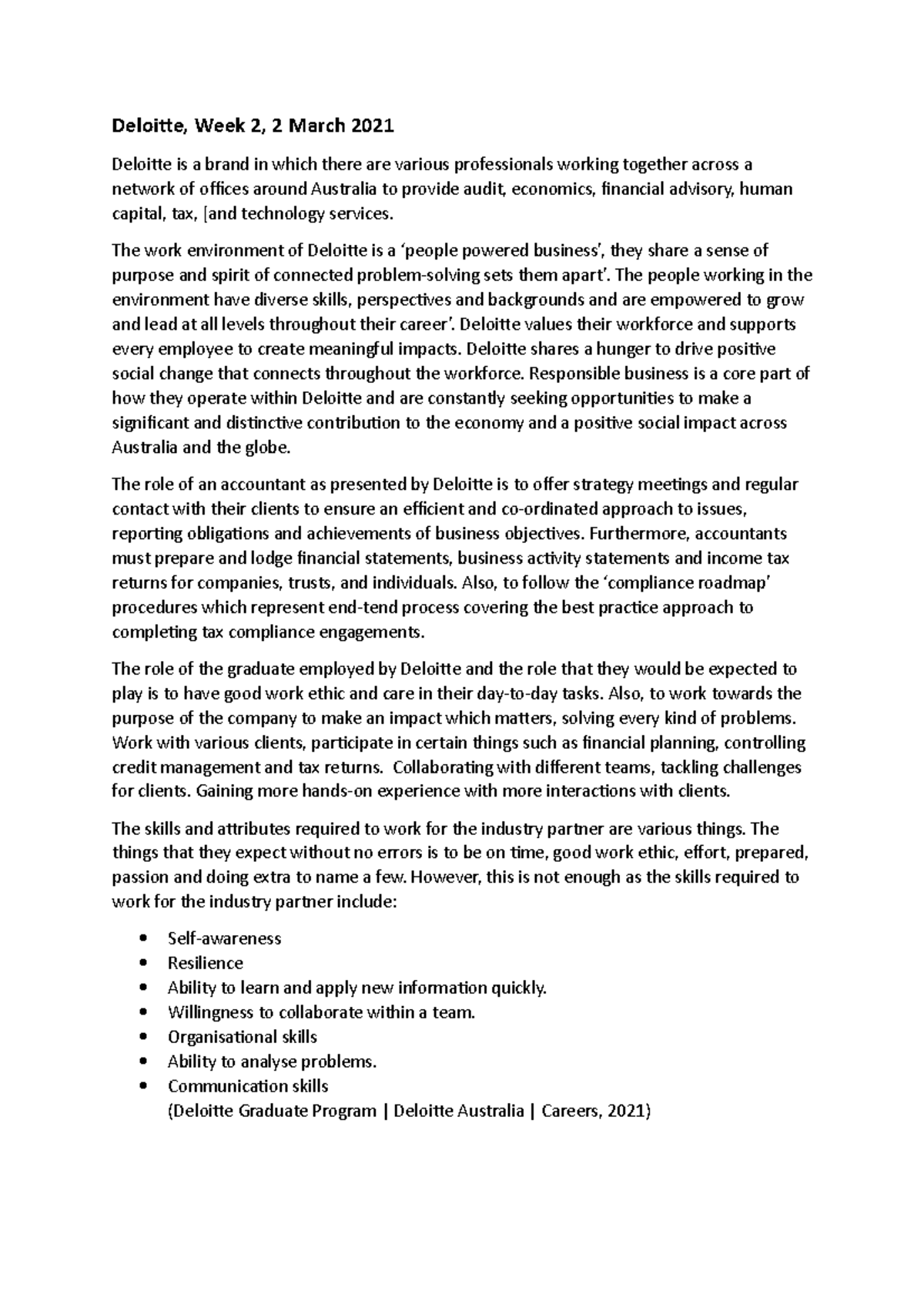 Reflection 2a - Deloitte, Week 2, 2 March 2021 Deloitte is a brand in ...