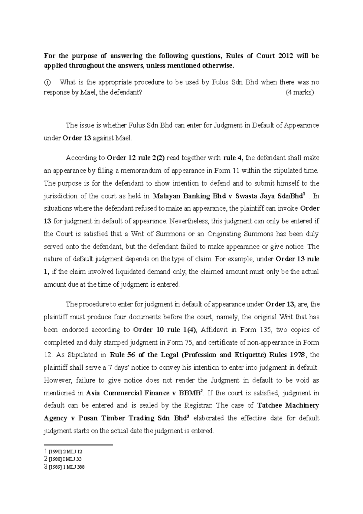 TAKE HOME TEST 1- Civil Procedure I - UiTM - Studocu