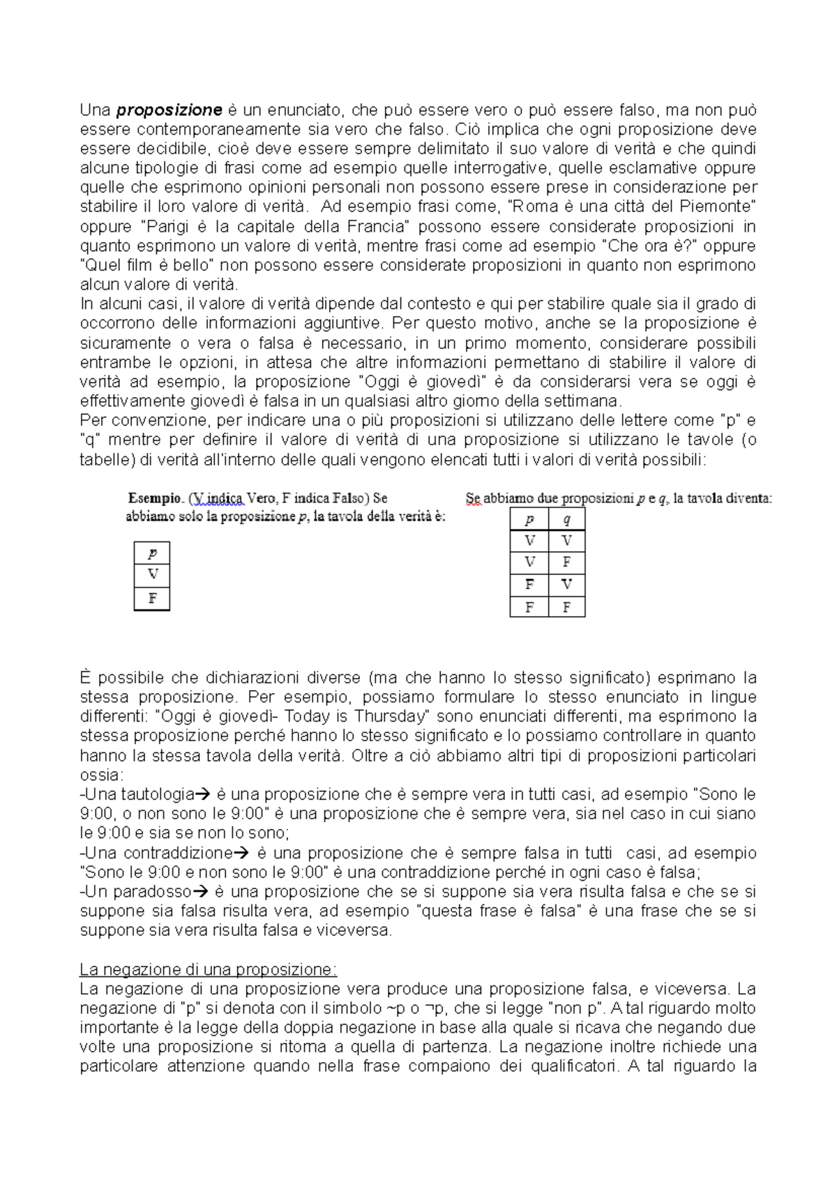 Proposizioni - preposizioni in linee generali - Una proposizione un ...