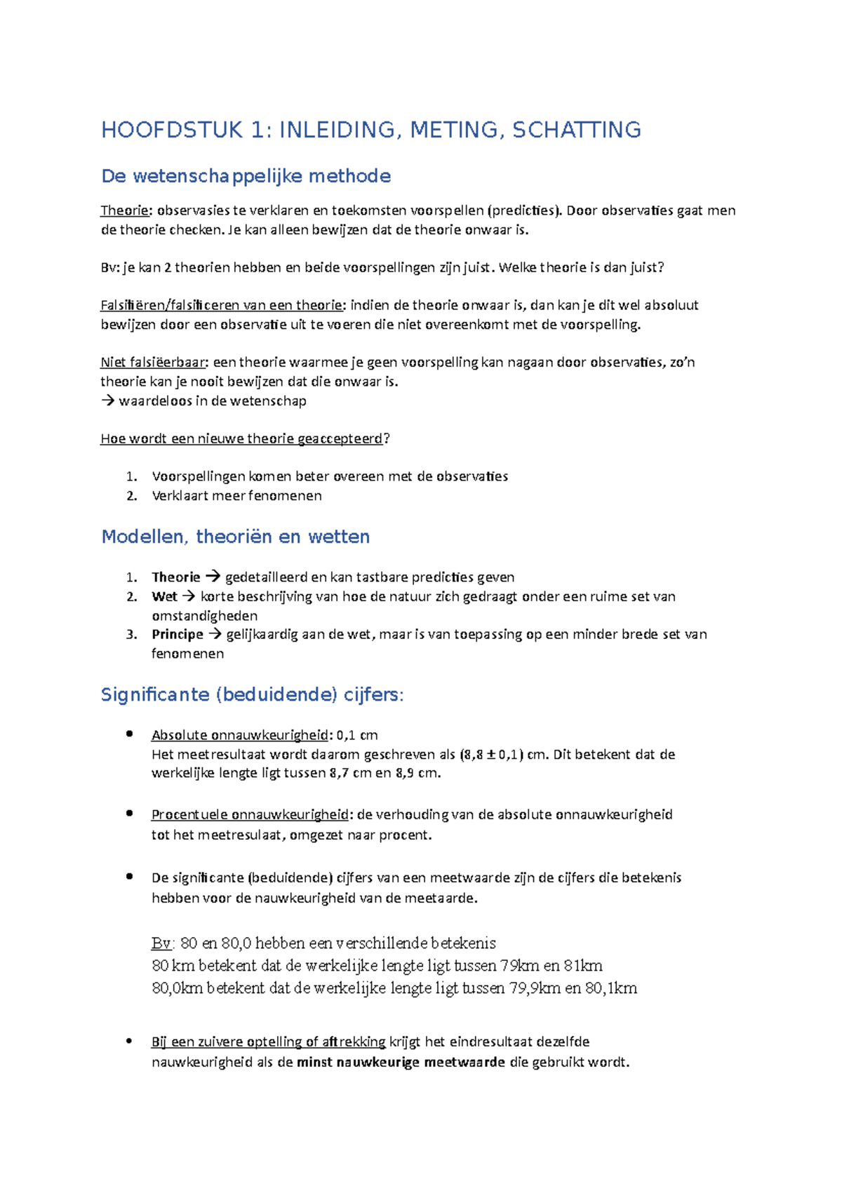 Fysica - Samenvatting - HOOFDSTUK 1: INLEIDING, METING, SCHATTING De ...
