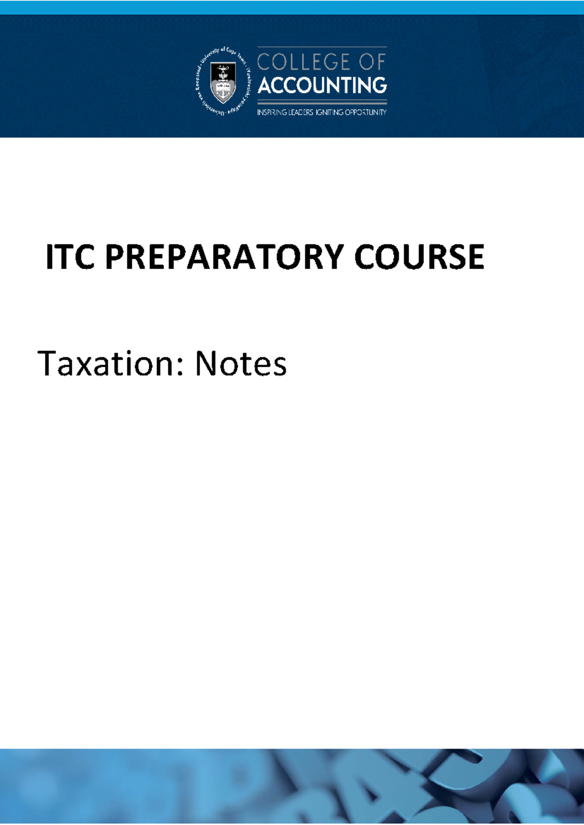 TAX Notes - Summary Taxation II - ITC PREPARATORY COURSE Taxation ...