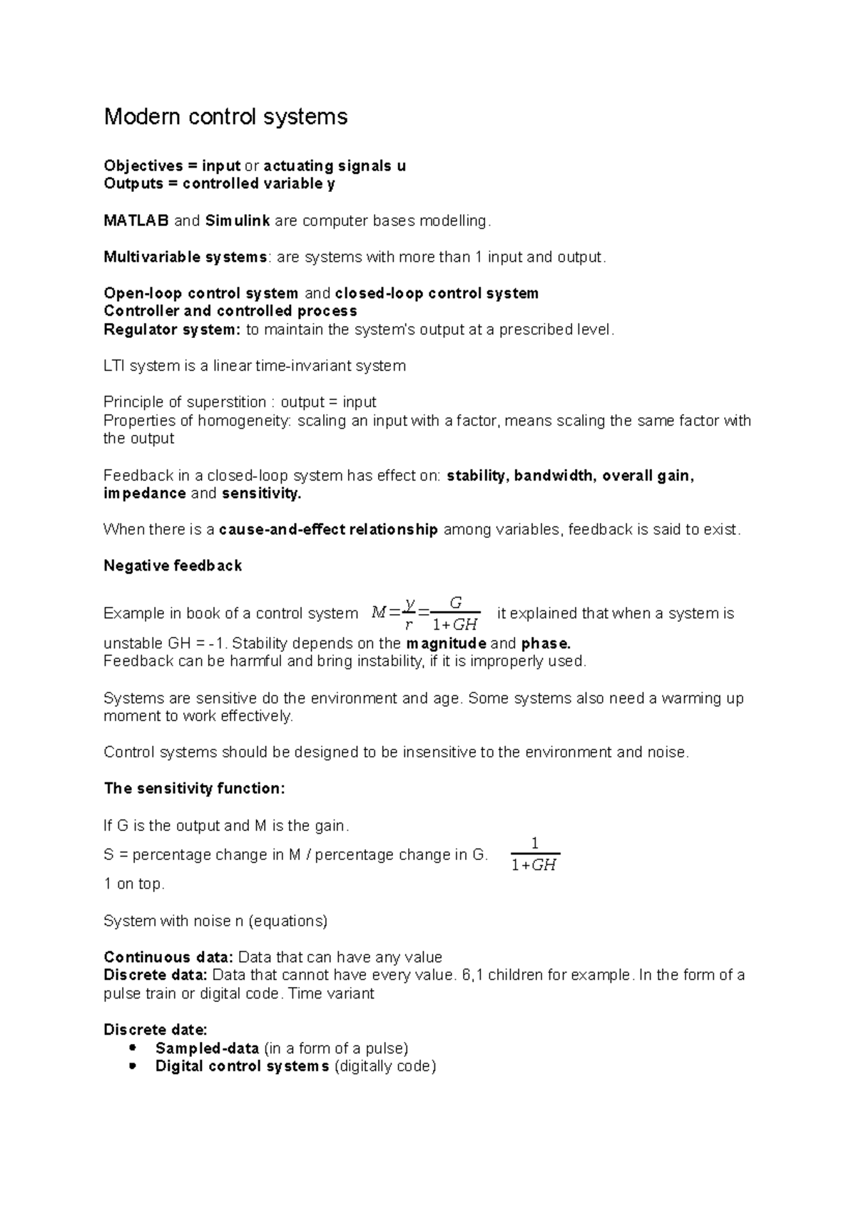 Modern control systems - Modern control systems Objectives = input or ...