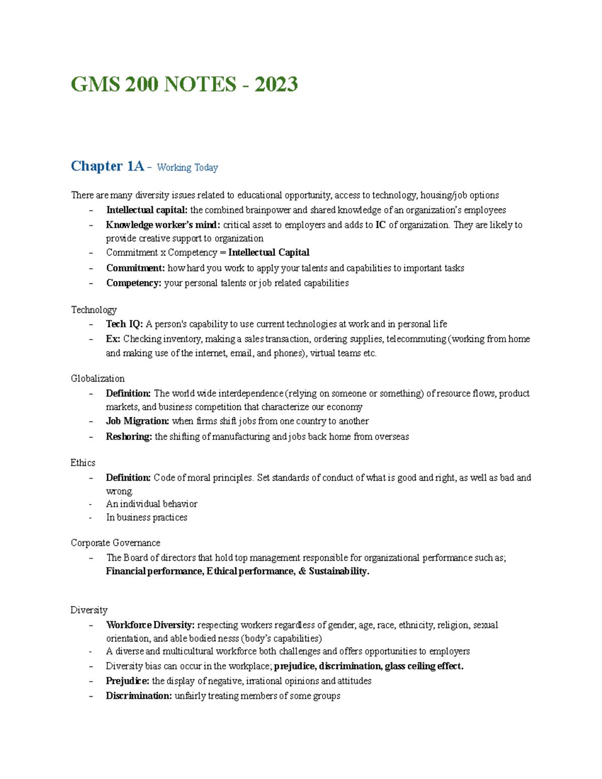 GMS Notes Year 1 - GMS 200 NOTES - 2023 Chapter 1A - Working Today ...