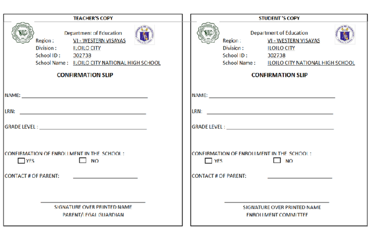 Confirmation Slip - Math are easy - COPY STUDENT COPY NATIONAL NO ...