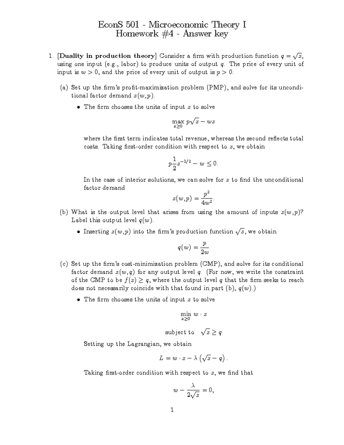 Homework 4 Econs 501 Fall2016 Ans All EconS 501 Microeconomic