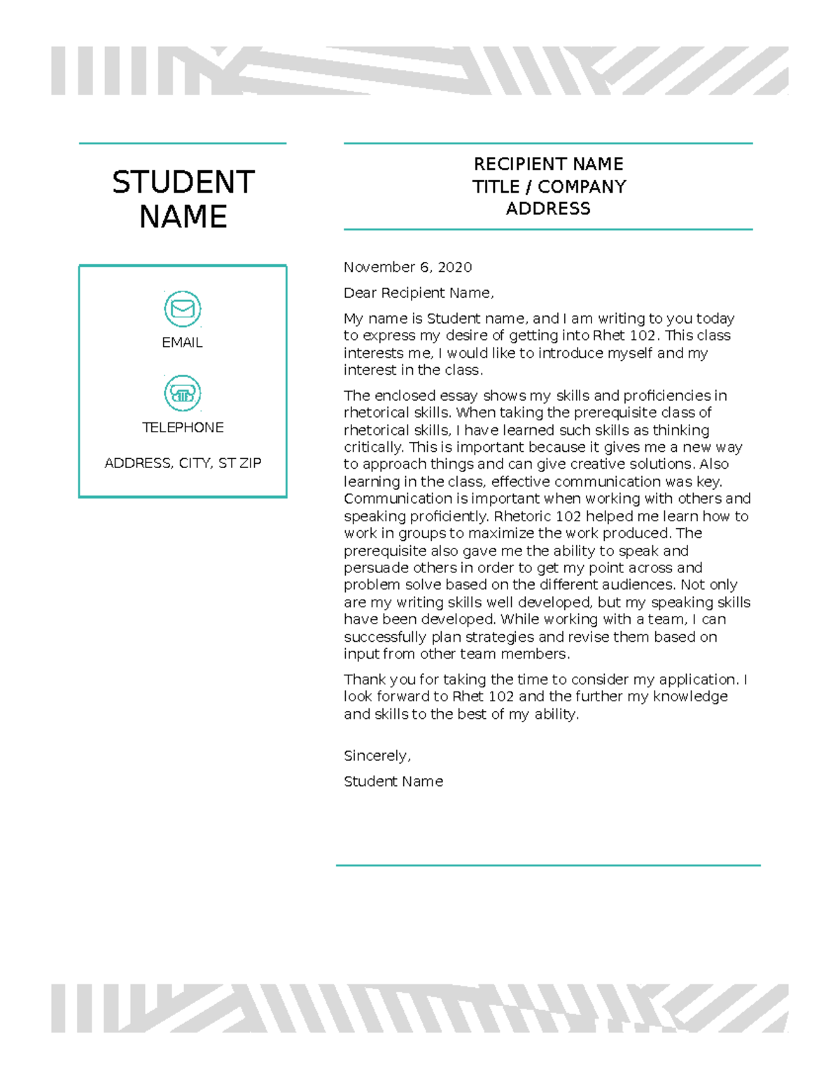 Cover Letter (work) - Course work for the semester - STUDENT NAME EMAIL ...