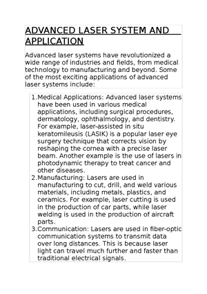 Advanced laser system and application - ADVANCED LASER SYSTEM AND ...