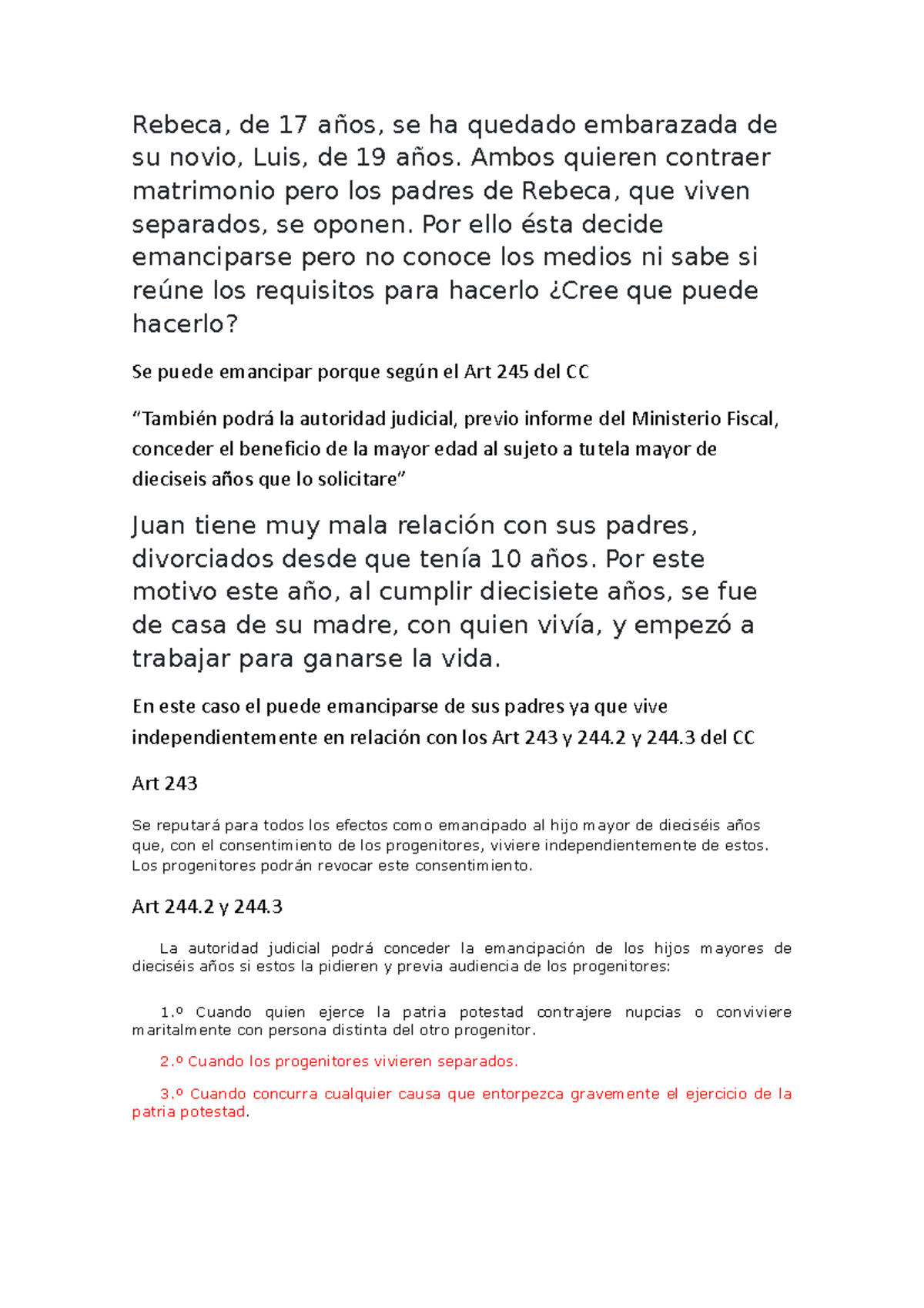 Practica derecho civil - Rebeca, de 17 años, se ha quedado embarazada ...