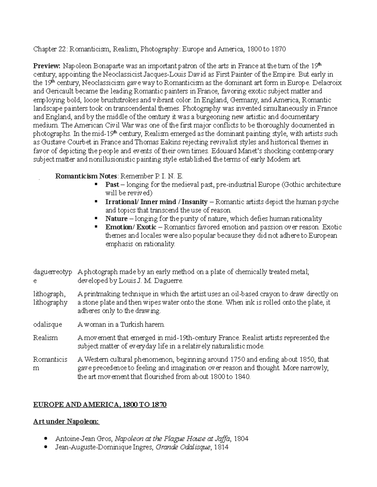 Chapter 22 Lecture 1 and 2 - Chapter 22: Romanticism, Realism ...