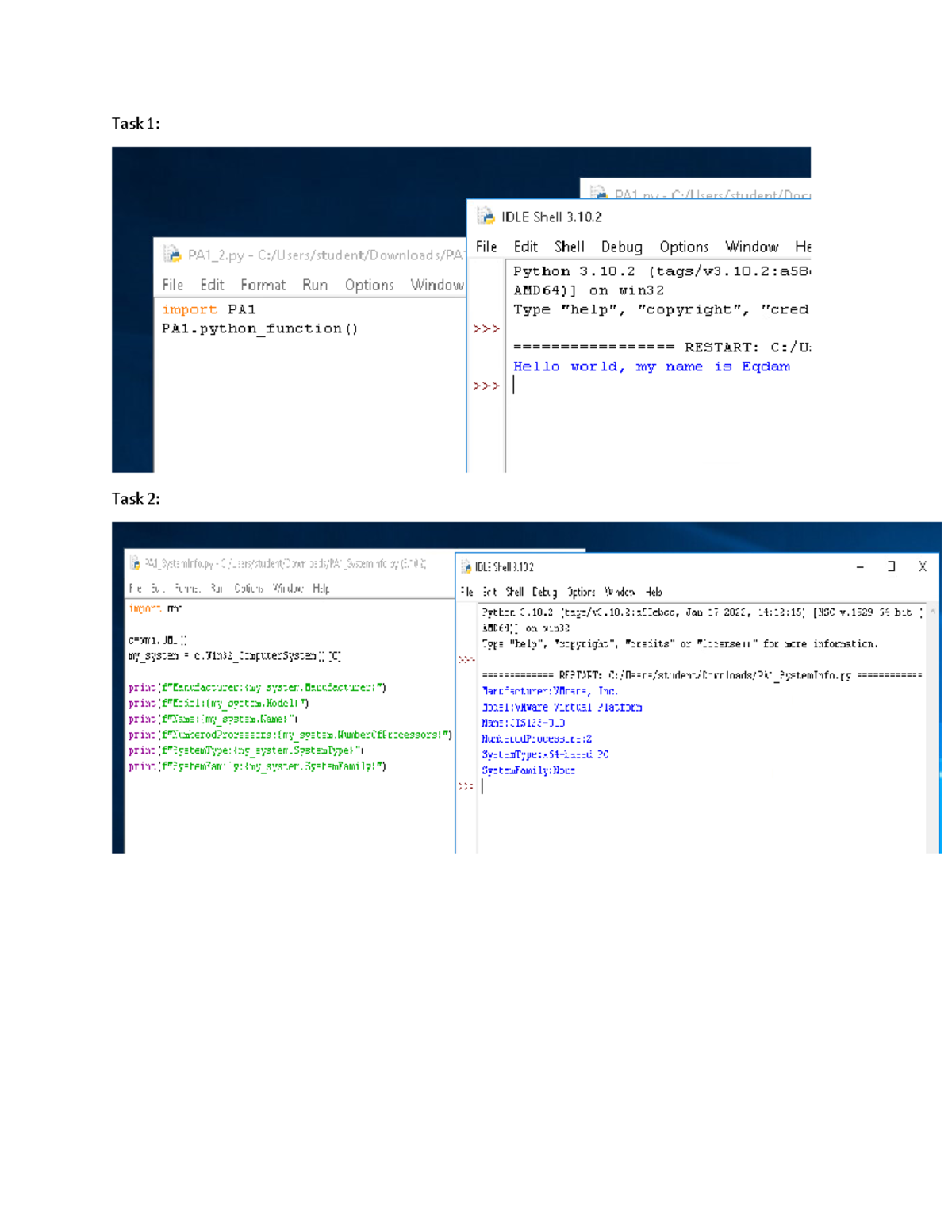 Performance Assessment Hello World and Import - CIS123 - Task 1: Task 2 ...