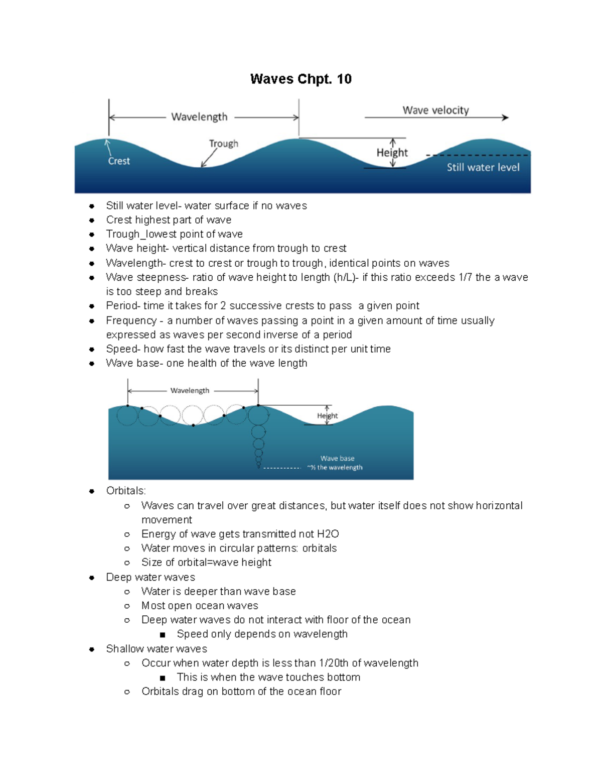 Oceanography Waves CHPT 10 - Waves Chpt. 10 Still water level- water ...