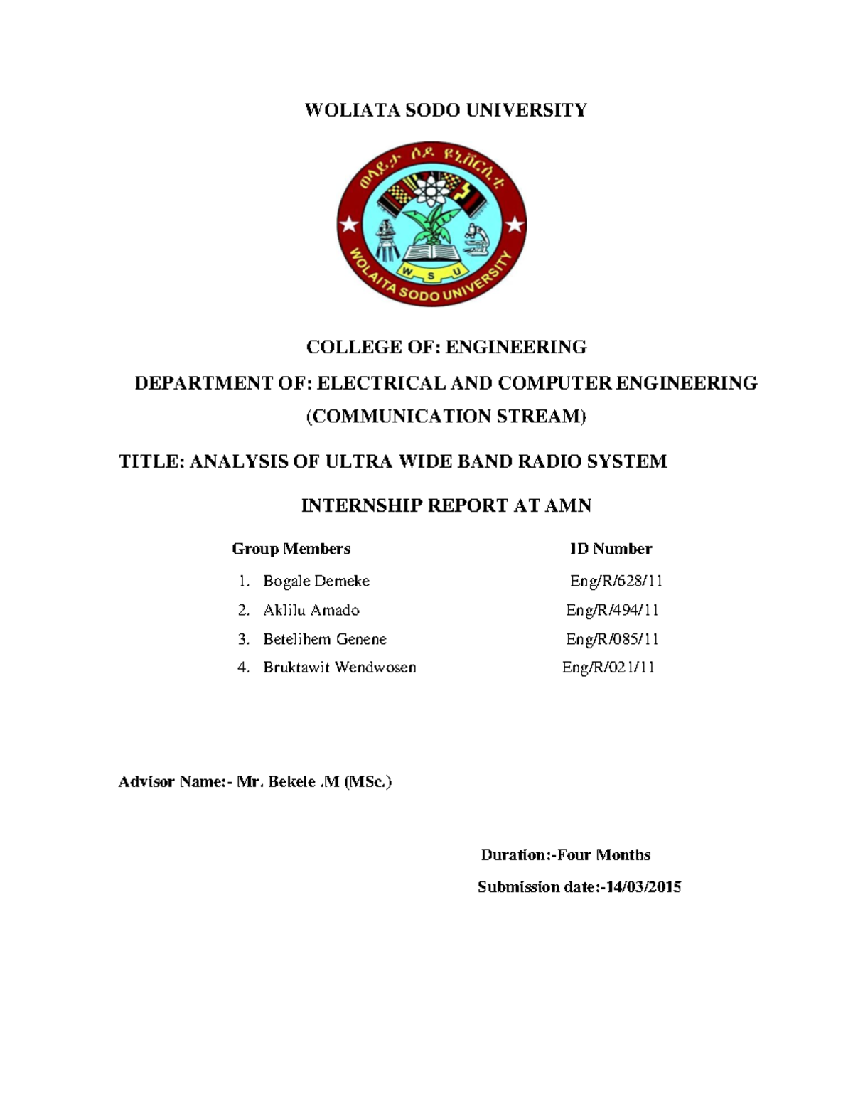 Analysis OF Ultra WIDE BAND Sistem - WOLIATA SODO UNIVERSITY COLLEGE OF ...