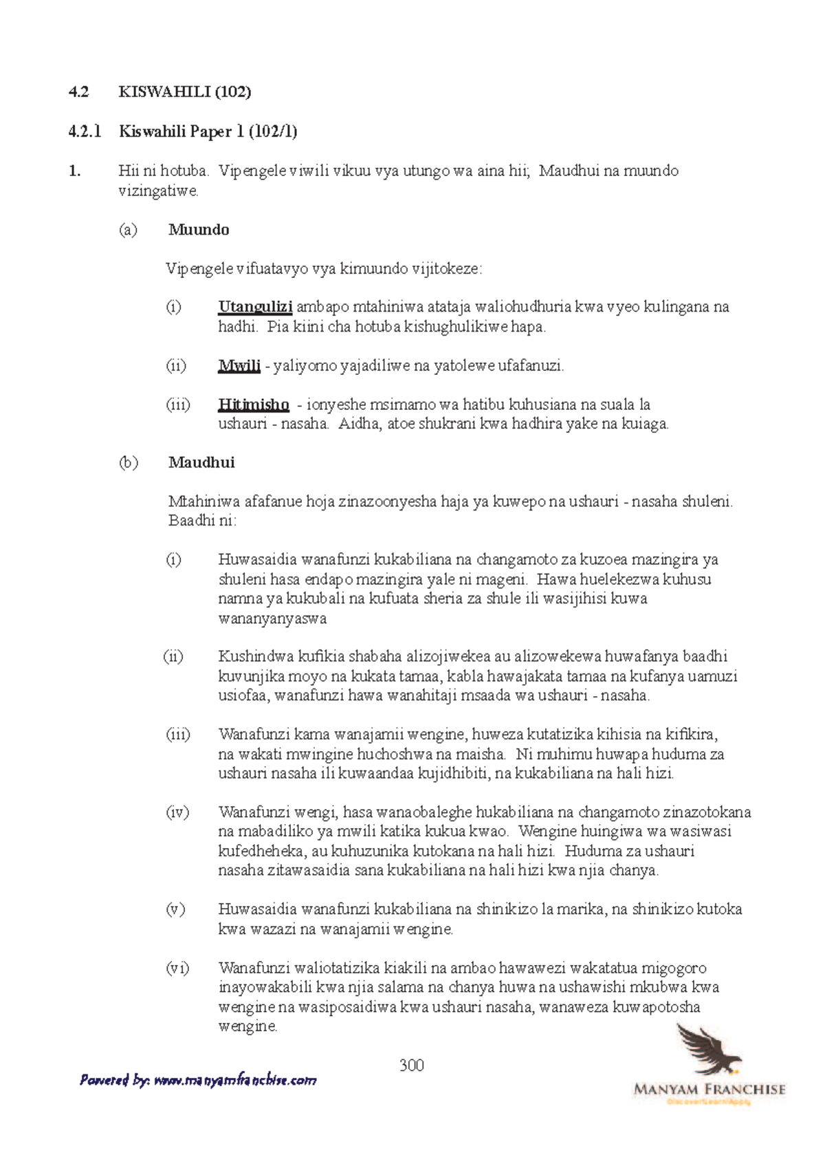 KCSE 2014 KIS PP2 MS - more important than knowledge - 300 4 KISWAHILI (102) 4.2 Kiswahili Paper ...