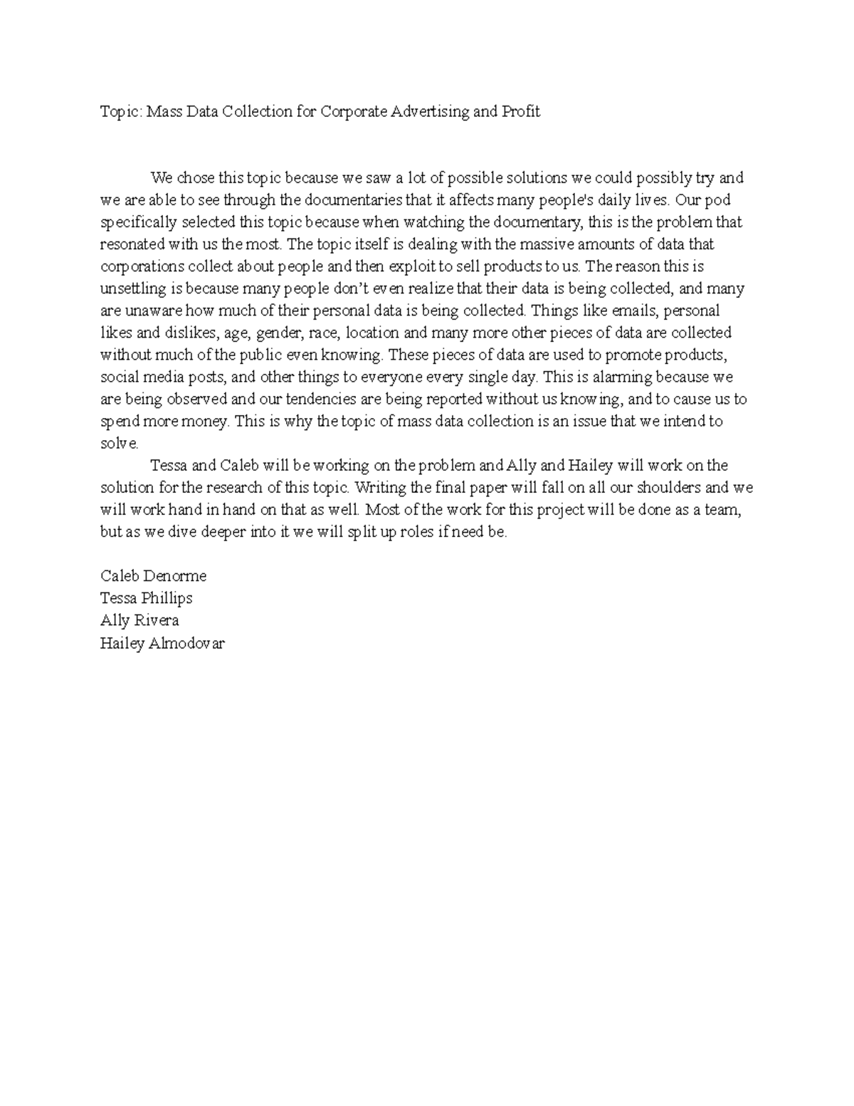 Media taskforce report topic - Topic: Mass Data Collection for ...