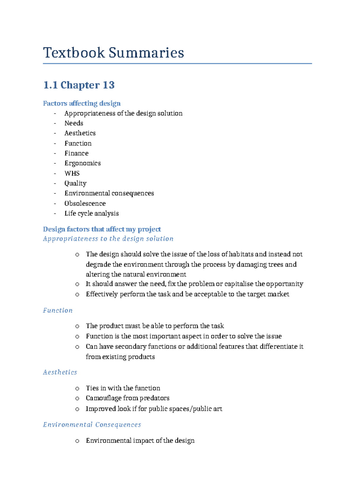 Syllabus Summaries Design and Technology - Textbook Summaries 1 Chapter ...