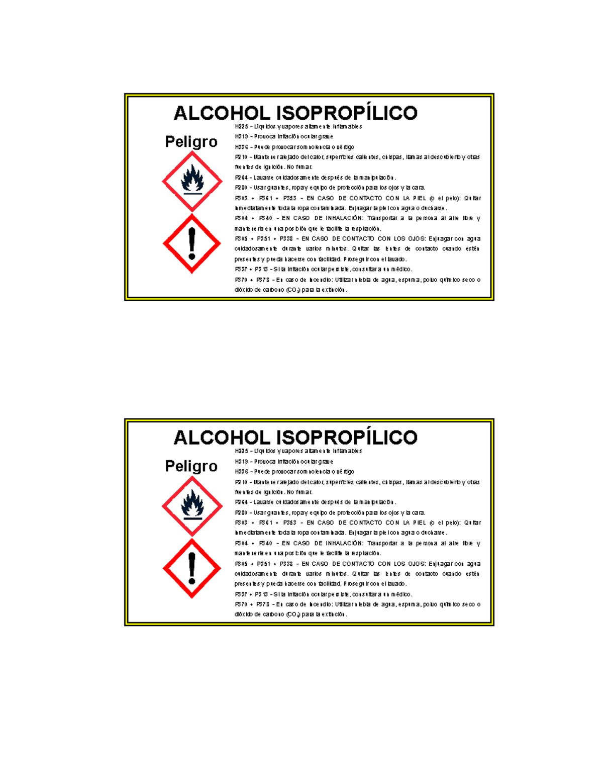 Alcohol iso etiqueta - ALCOHOL ISOPROPÍLICO Peligro H225 - Líquidos y ...