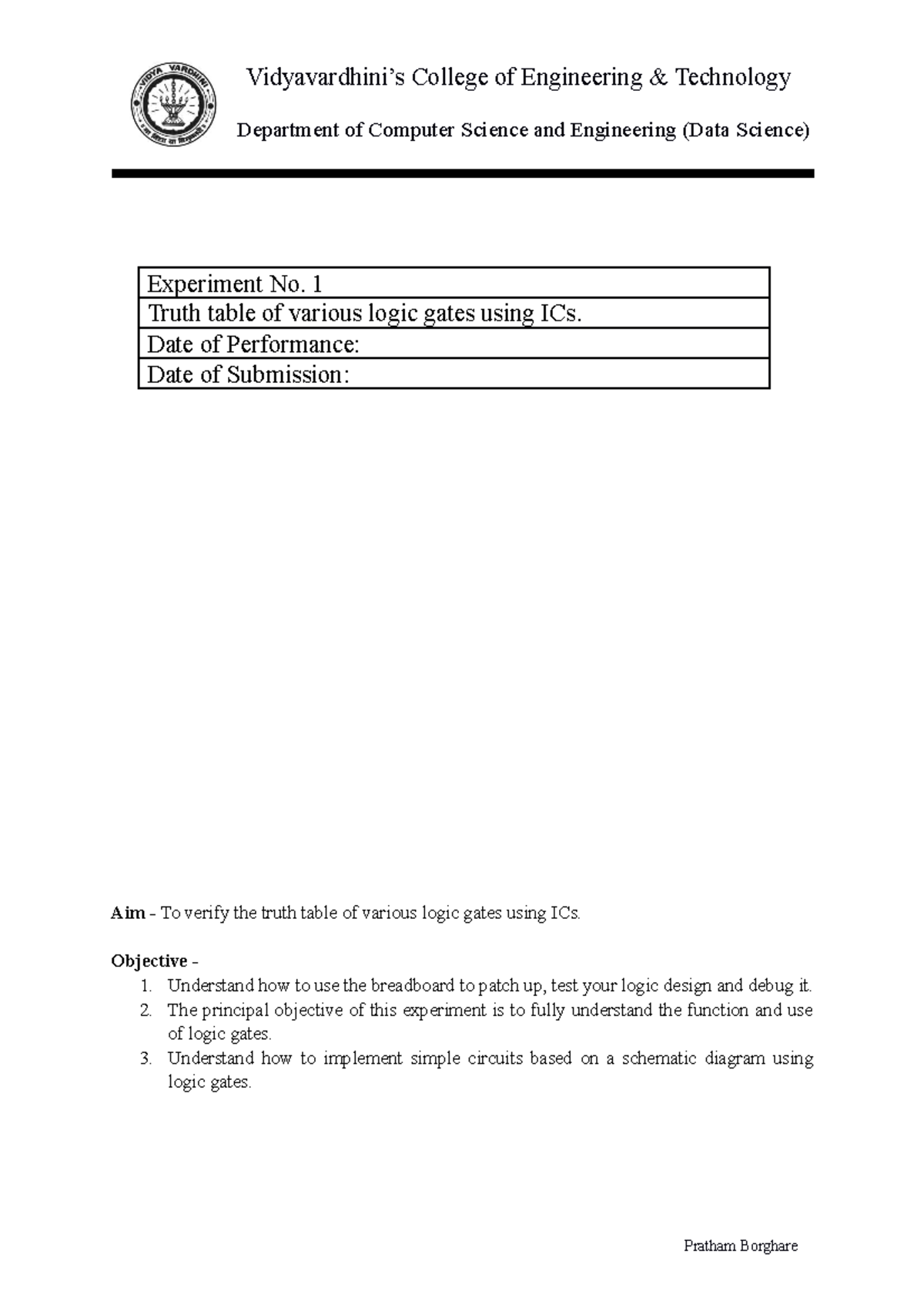 DLCA Exp 01 - Experiments.Experiments. - Department of Computer Science ...
