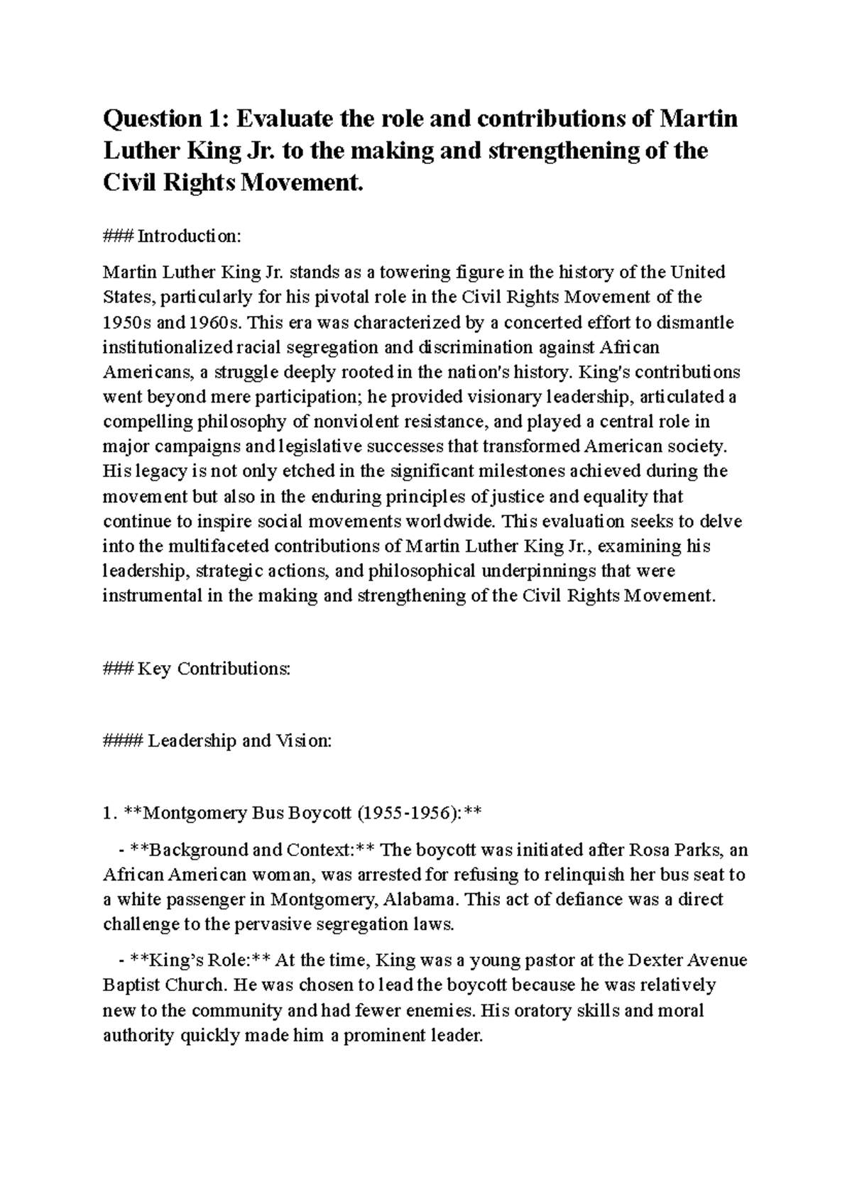 USA - Important questions - Question 1: Evaluate the role and ...