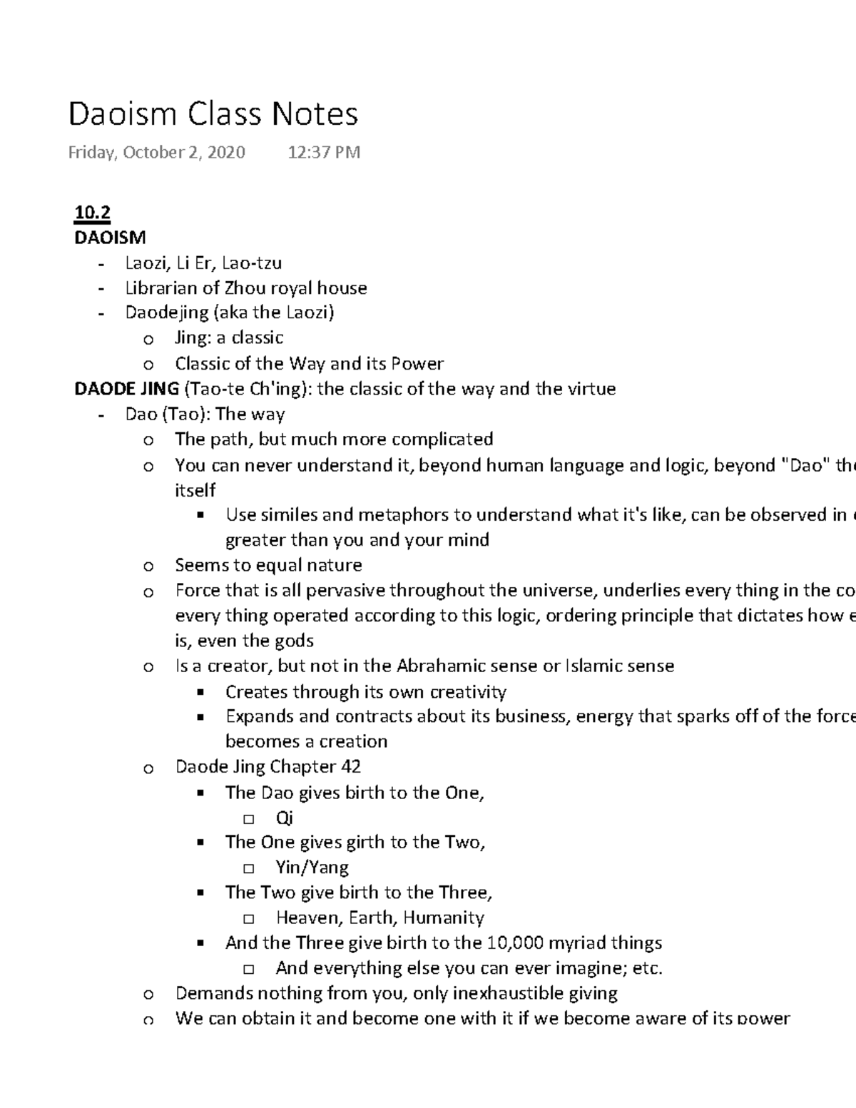 Daoism Class Notes - 10. DAOISM Laozi, Li Er, Lao-tzu Librarian of Zhou ...