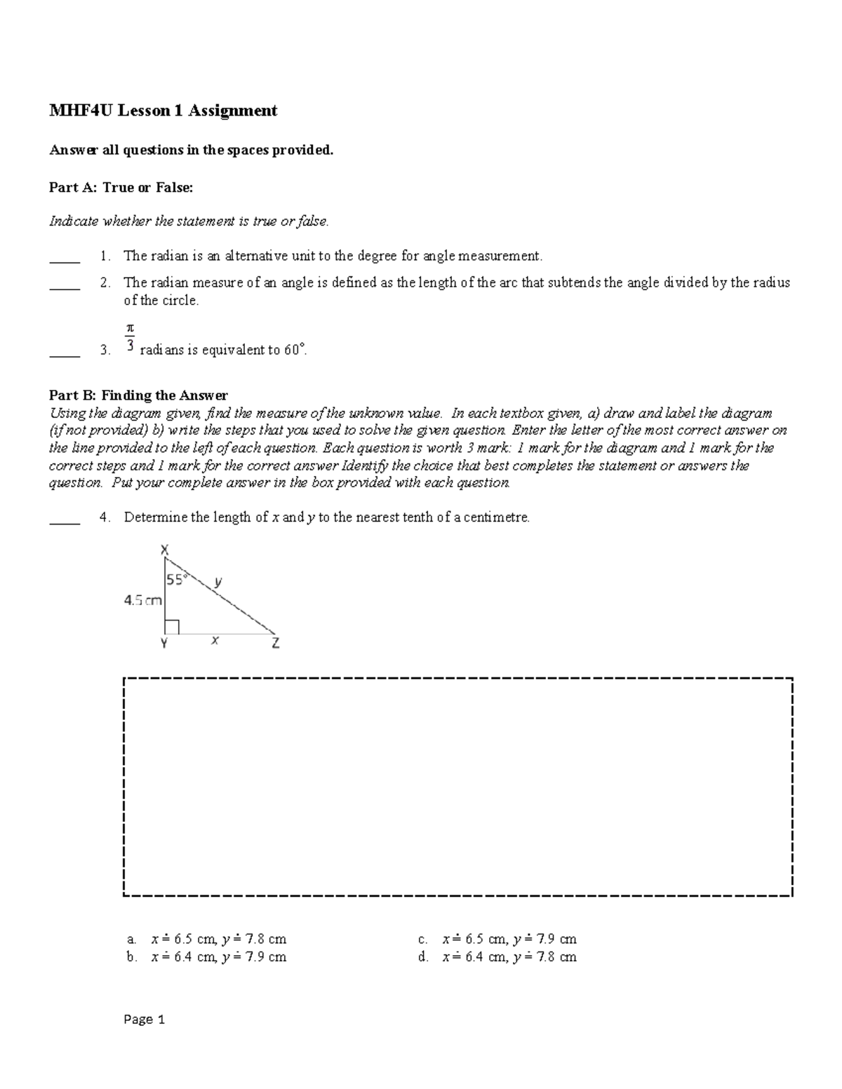 MHF4U Lesson 1 Assignment (docx) - MHF4U Lesson 1 Assignment Answer all ...