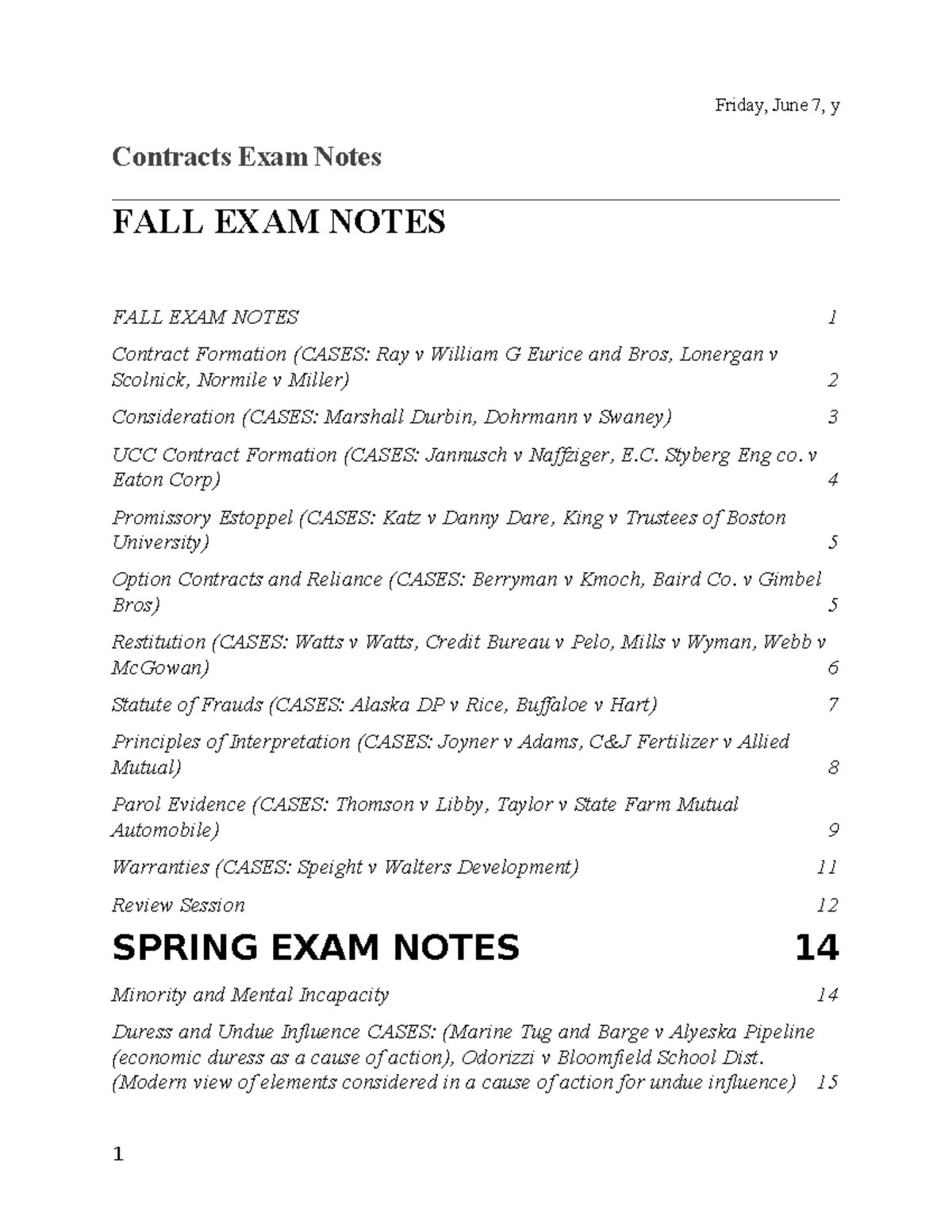 Contracts Exam Notes - Contracts Exam Notes FALL EXAM NOTES FALL EXAM ...